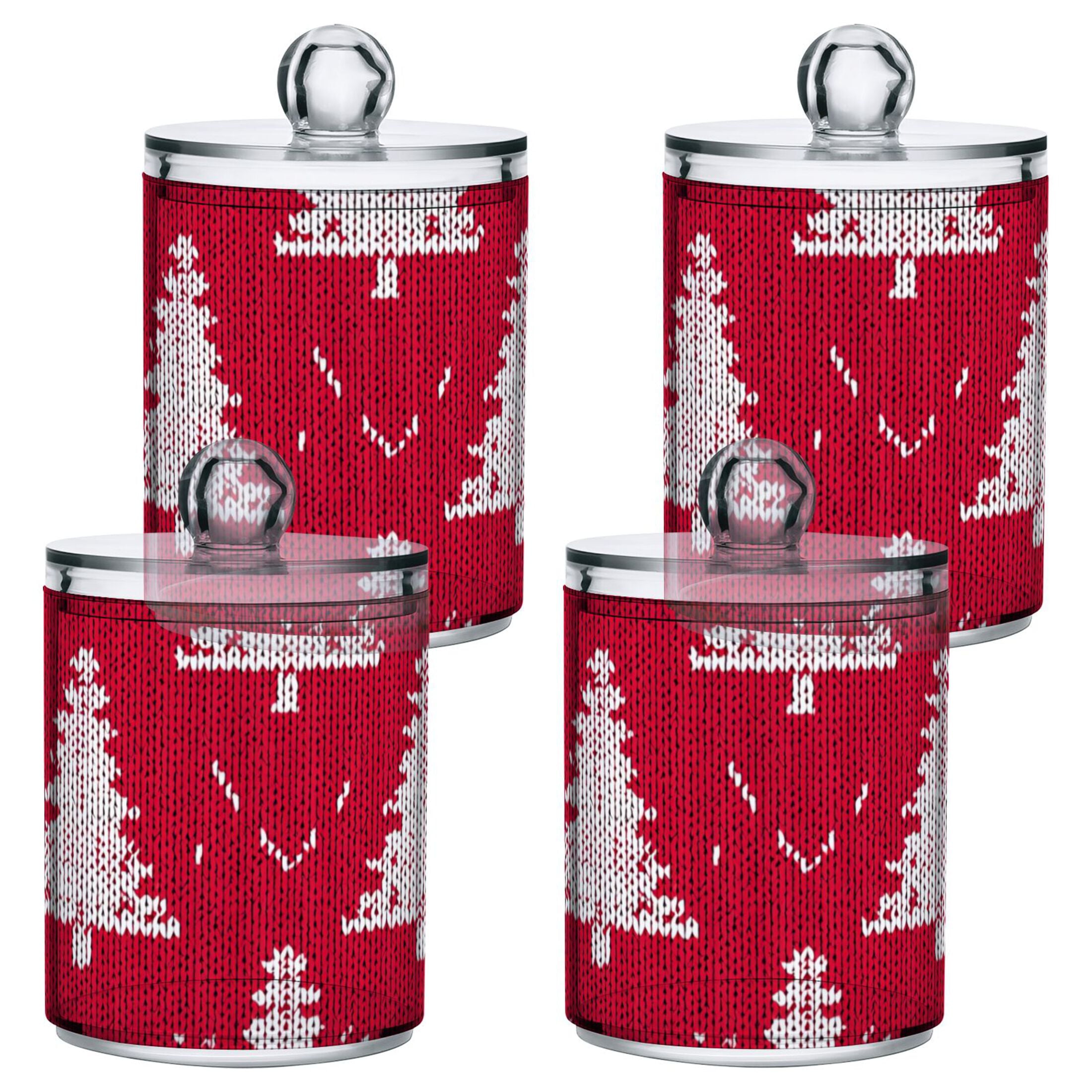White Christmas Trees on Red Background Knitted Translucent Plastic ...