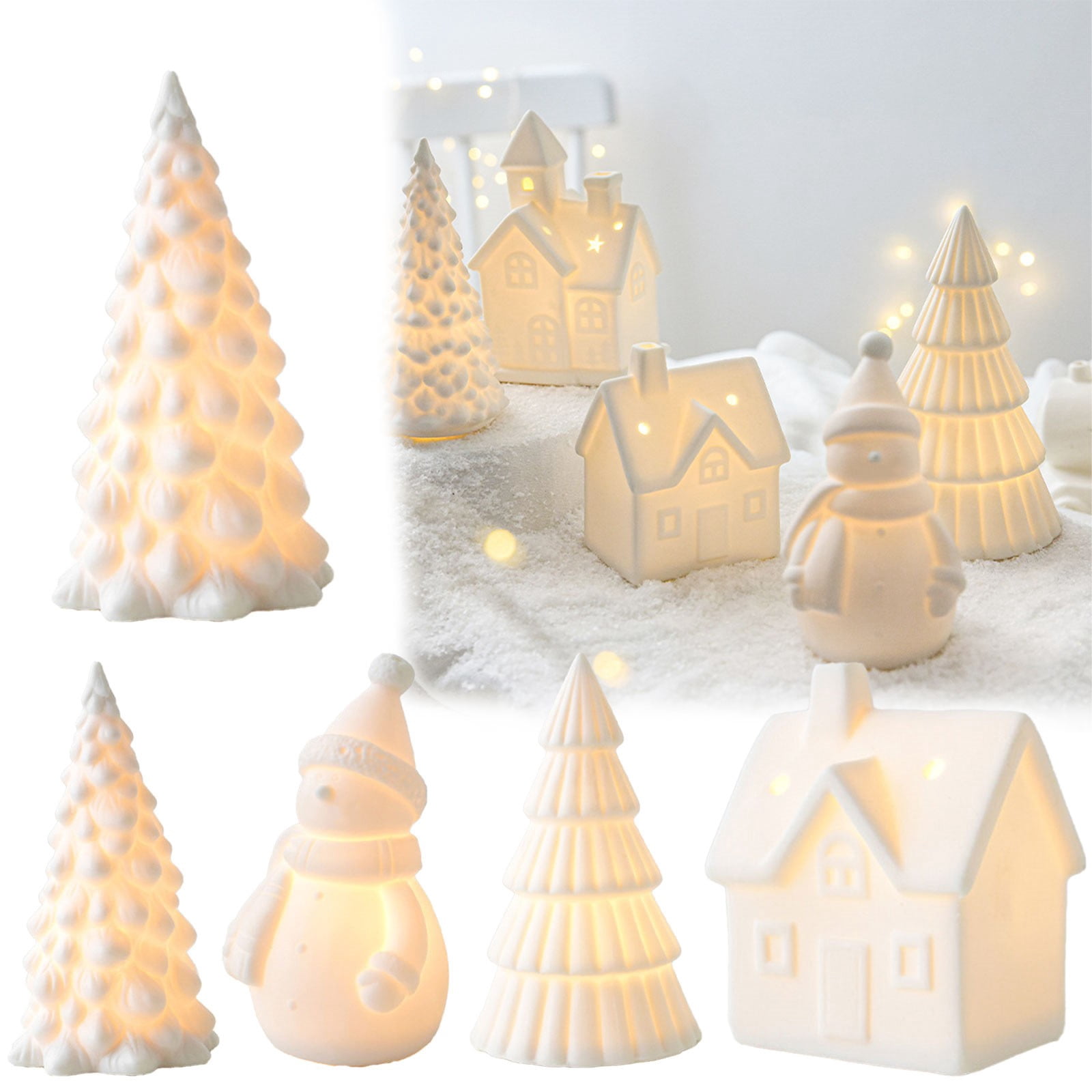 White Christmas Village Houses, Light Up Small Village House with ...