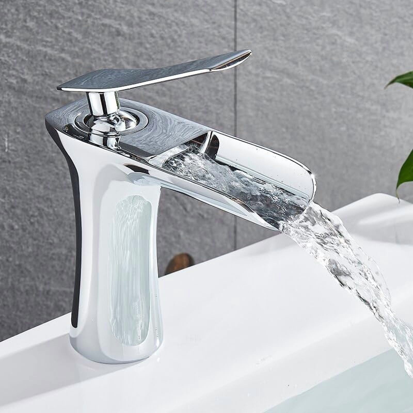 White Chrome Basin Faucets Waterfall Bathroom Faucet Single Handle Hot ...