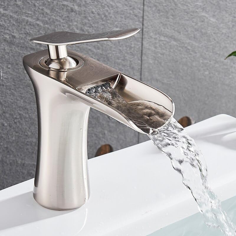 White Chrome Basin Faucets Waterfall Bathroom Faucet Single Handle Hot ...
