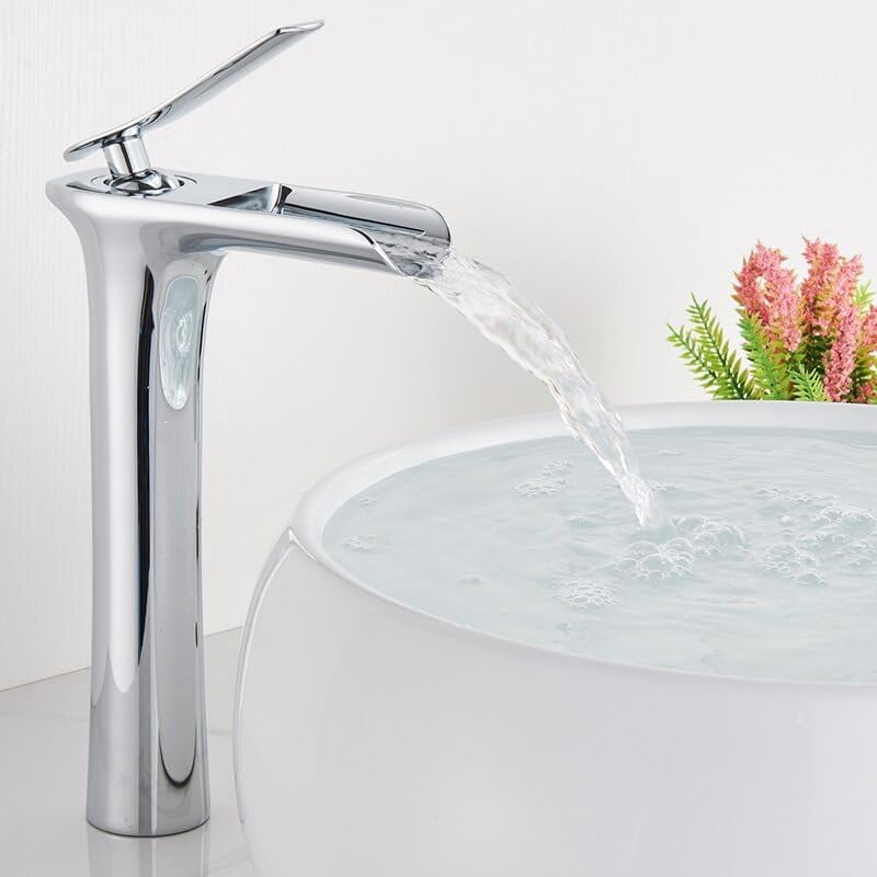 White Chrome Basin Faucets Waterfall Bathroom Faucet Single Handle Hot ...