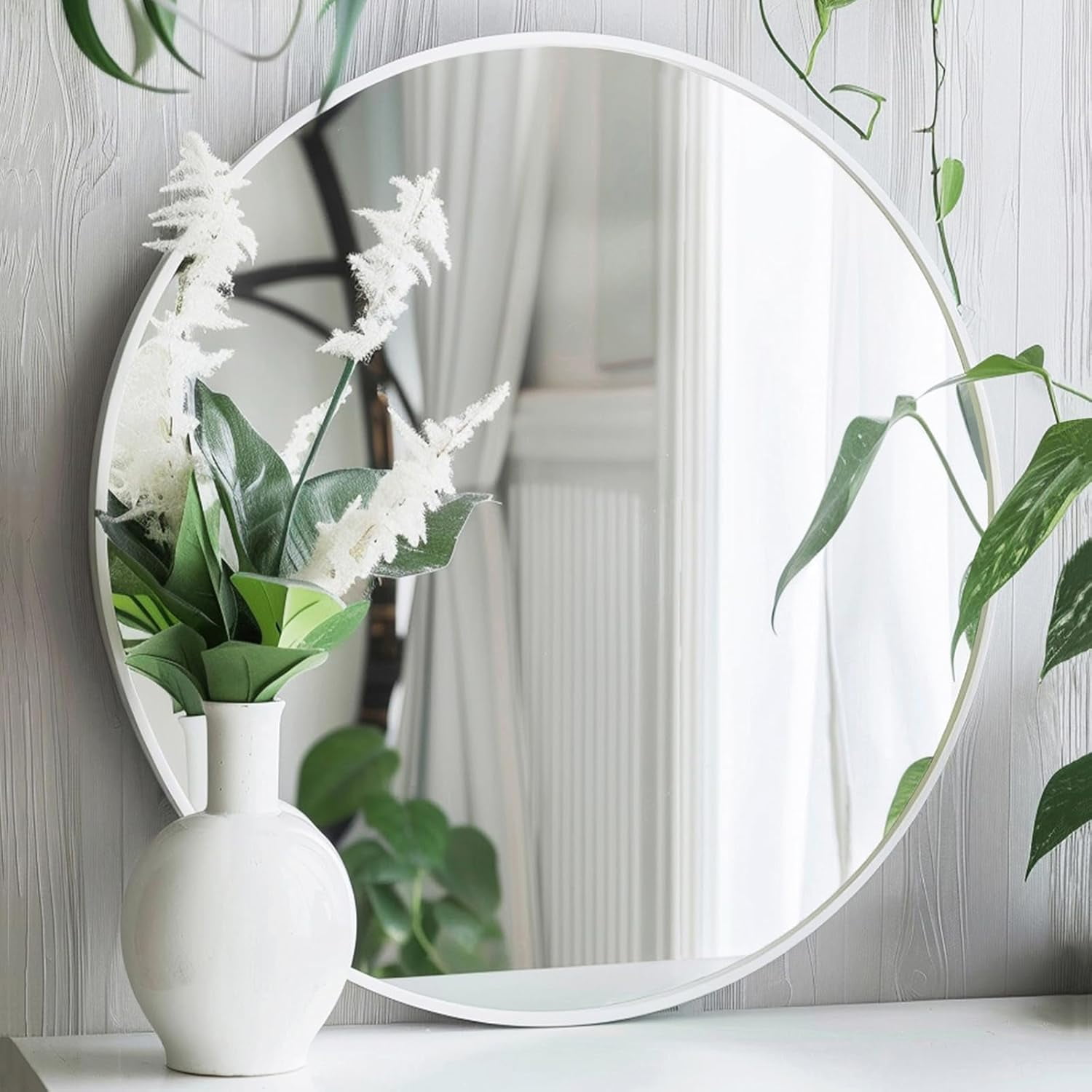 White Circle Mirror, Round Mirror 20 inch, White Round Mirrors Matte ...