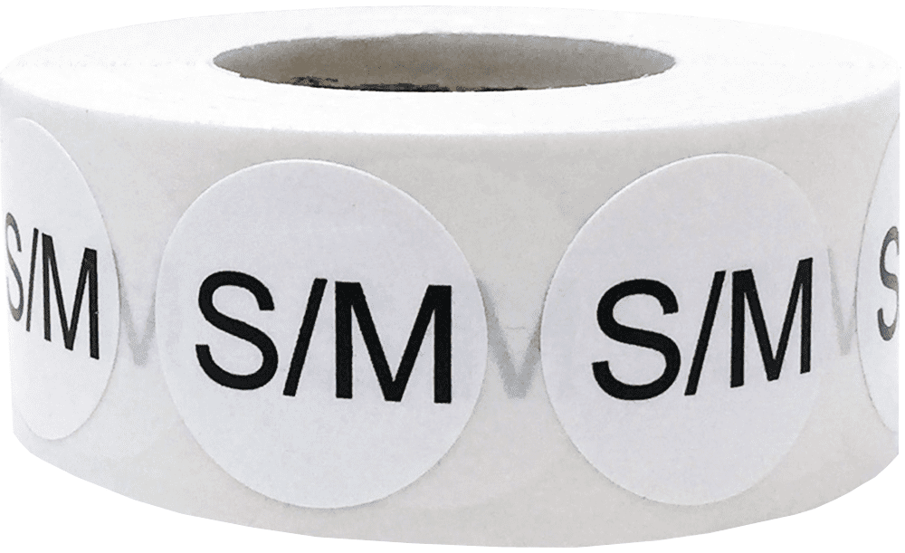 White Circle S/M Clothing Size Stickers, 3/4 Inch Round, 500 Labels on ...