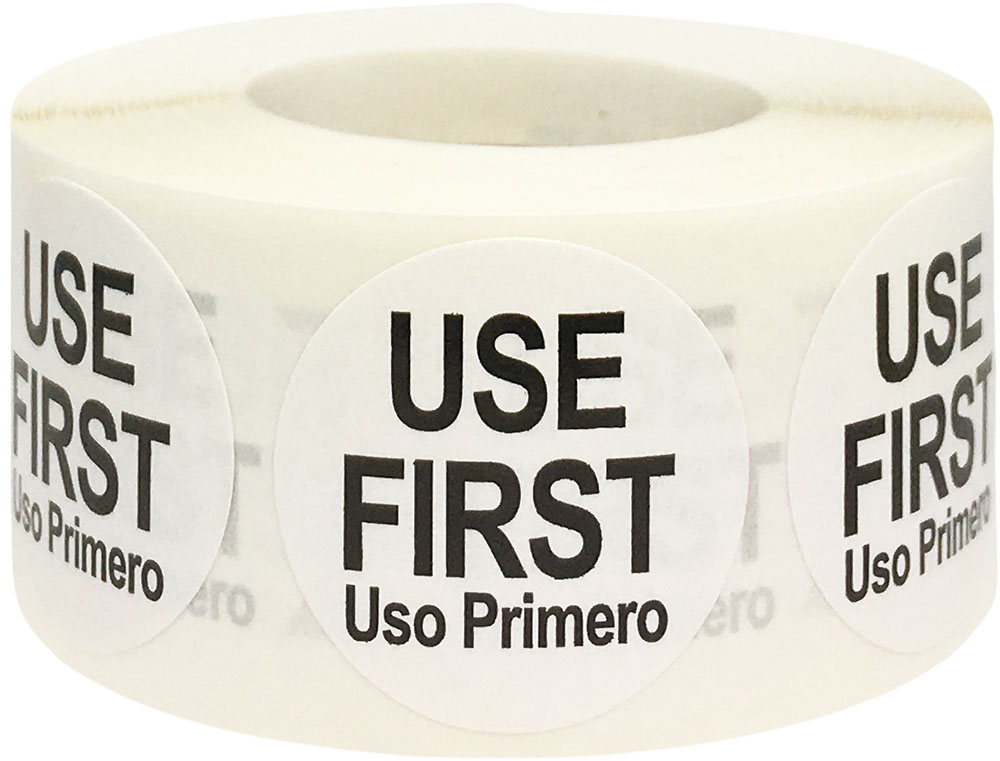 White Circle with Black Use First Uso Primero Stickers, 1 Inch Round ...