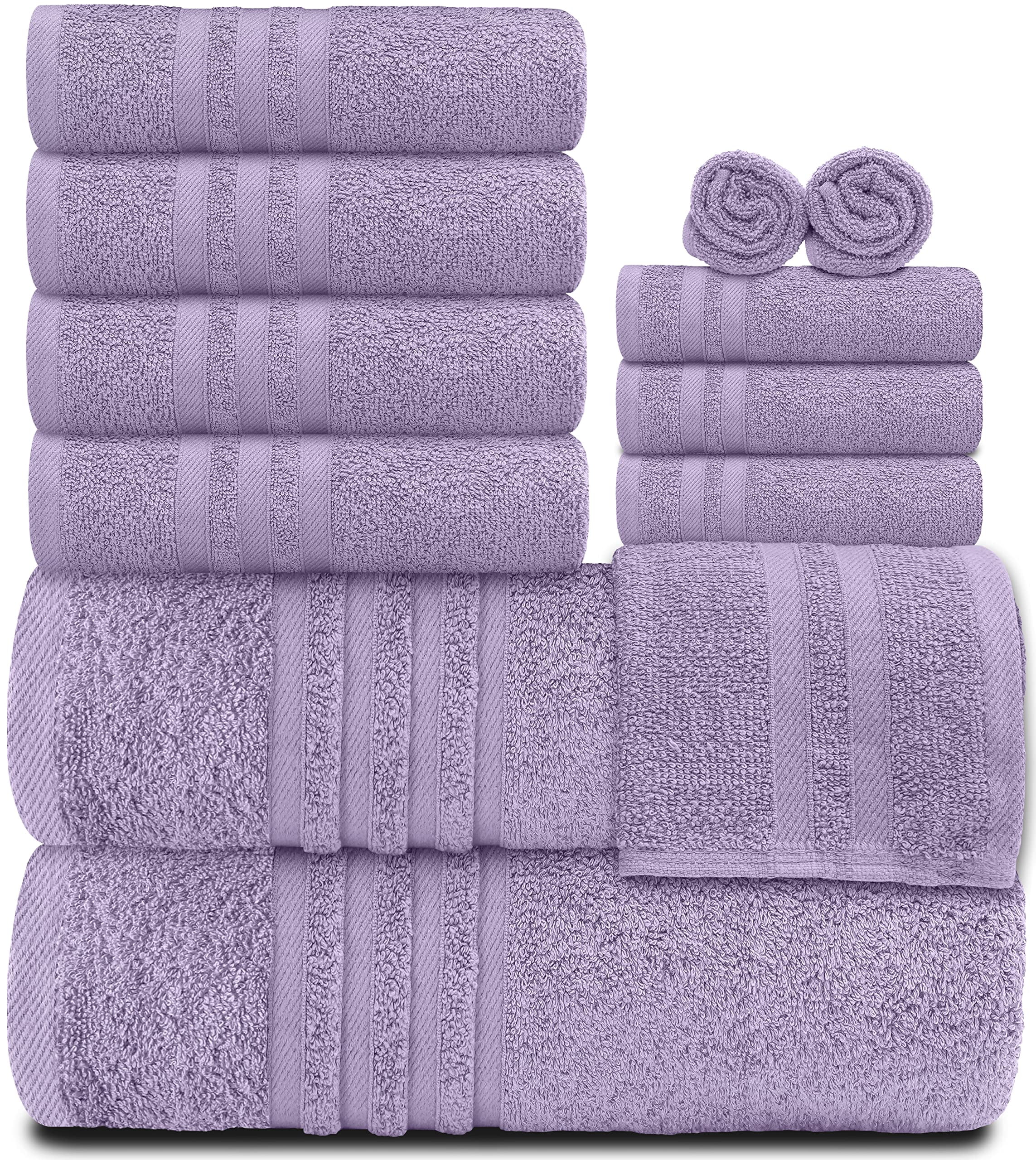 Wealuxe Lavender Bath Towel Set - 12 Pc, 100% Soft Cotton, 2 Bath & 4 ...