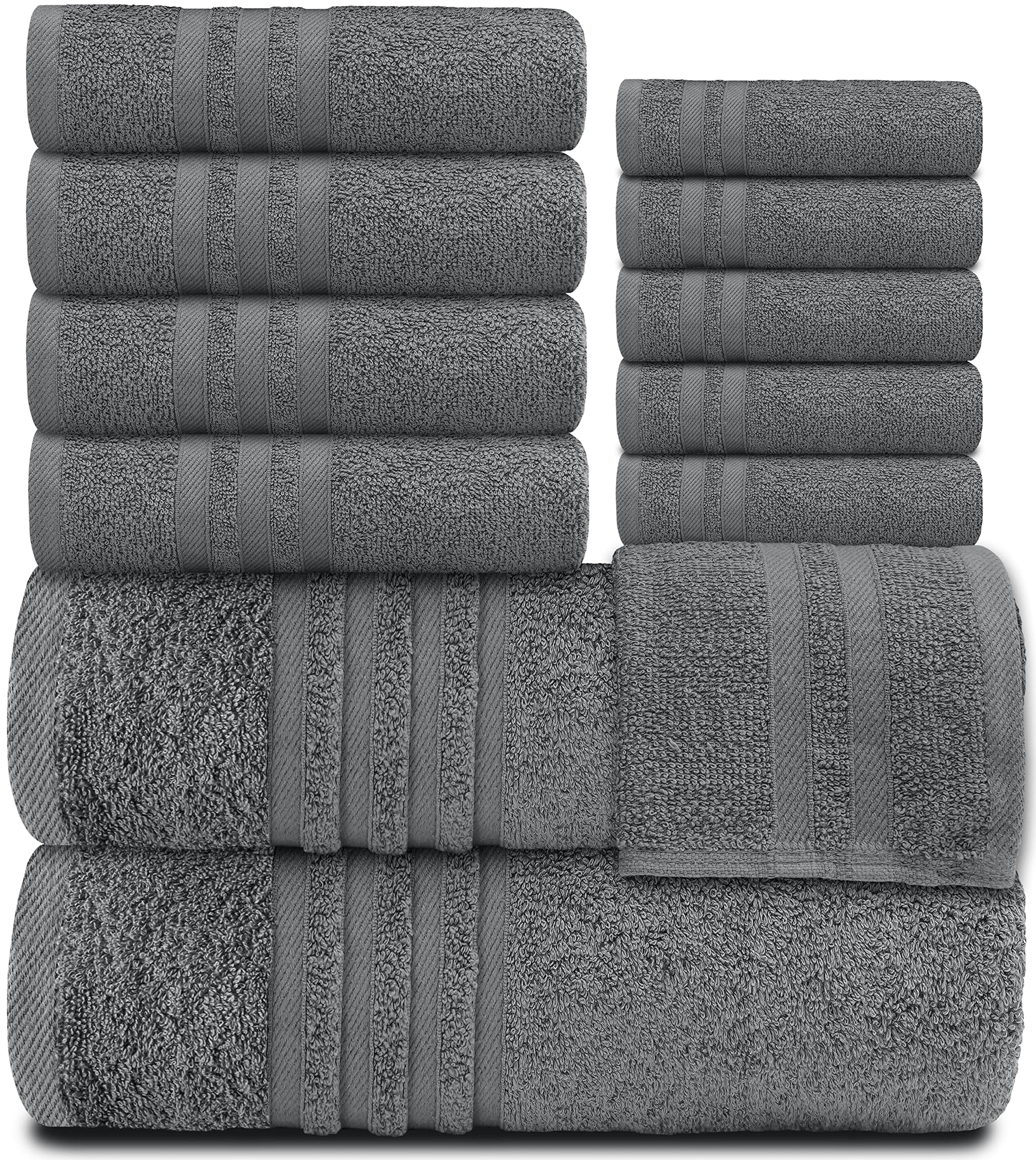 Wealuxe 12-Piece Towel Set - 2 Bath, 4 Hand, 6 Washcloths, 100% Cotton ...