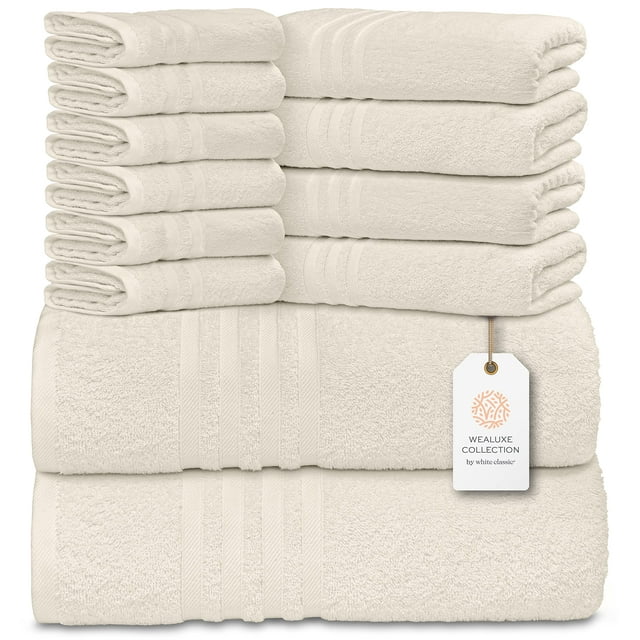 White Classic 12 Piece Bath Towel Set for Bathroom - Wealuxe Collection ...