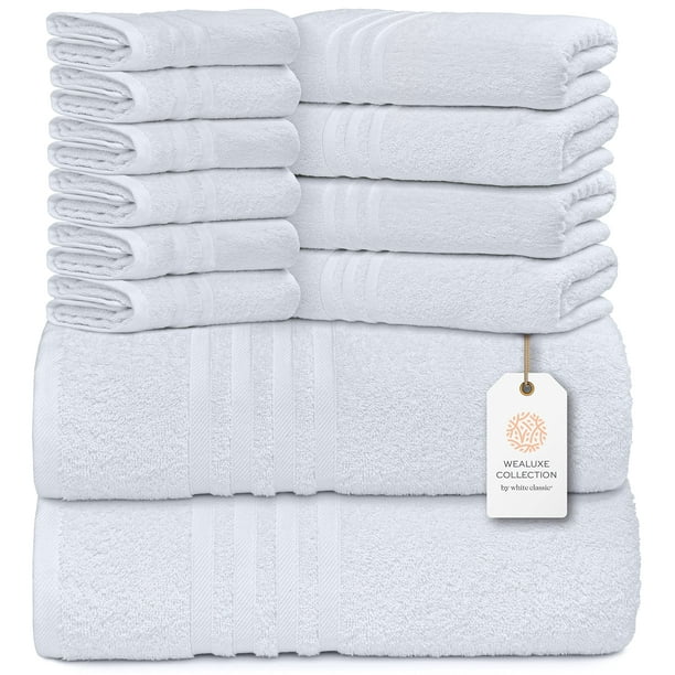 White Classic 12 Piece Bath Towel Set for Bathroom - Wealuxe Collection ...