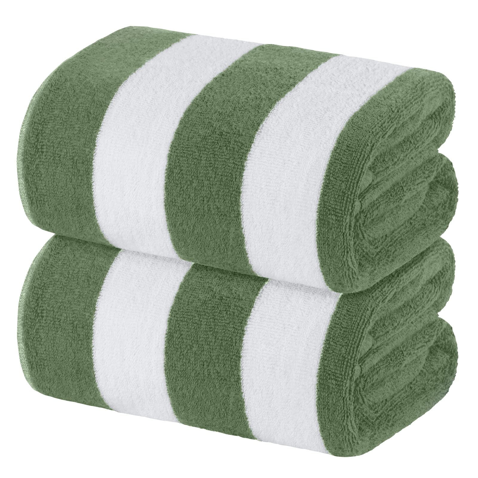 White Classic Beach Towels Oversized Green Cabana Stripe Cotton Bath ...