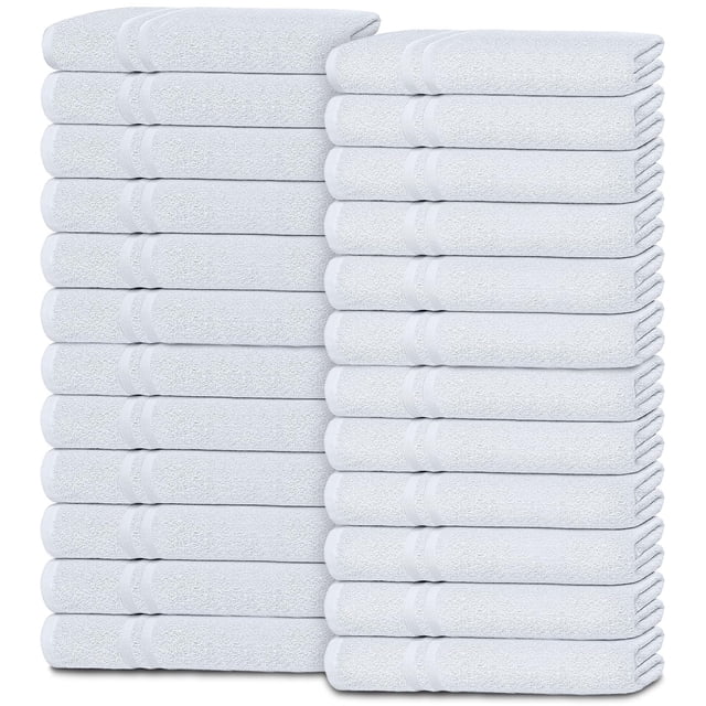 White Classic 24 Pack Washcloth, Cotton Hand, Face and Bathroom Towels ...