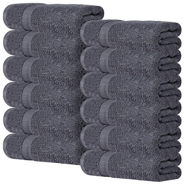 Wealuxe 12 Pack 100% Cotton Hand Towels, Gray - 16x27 Inch - Soft ...