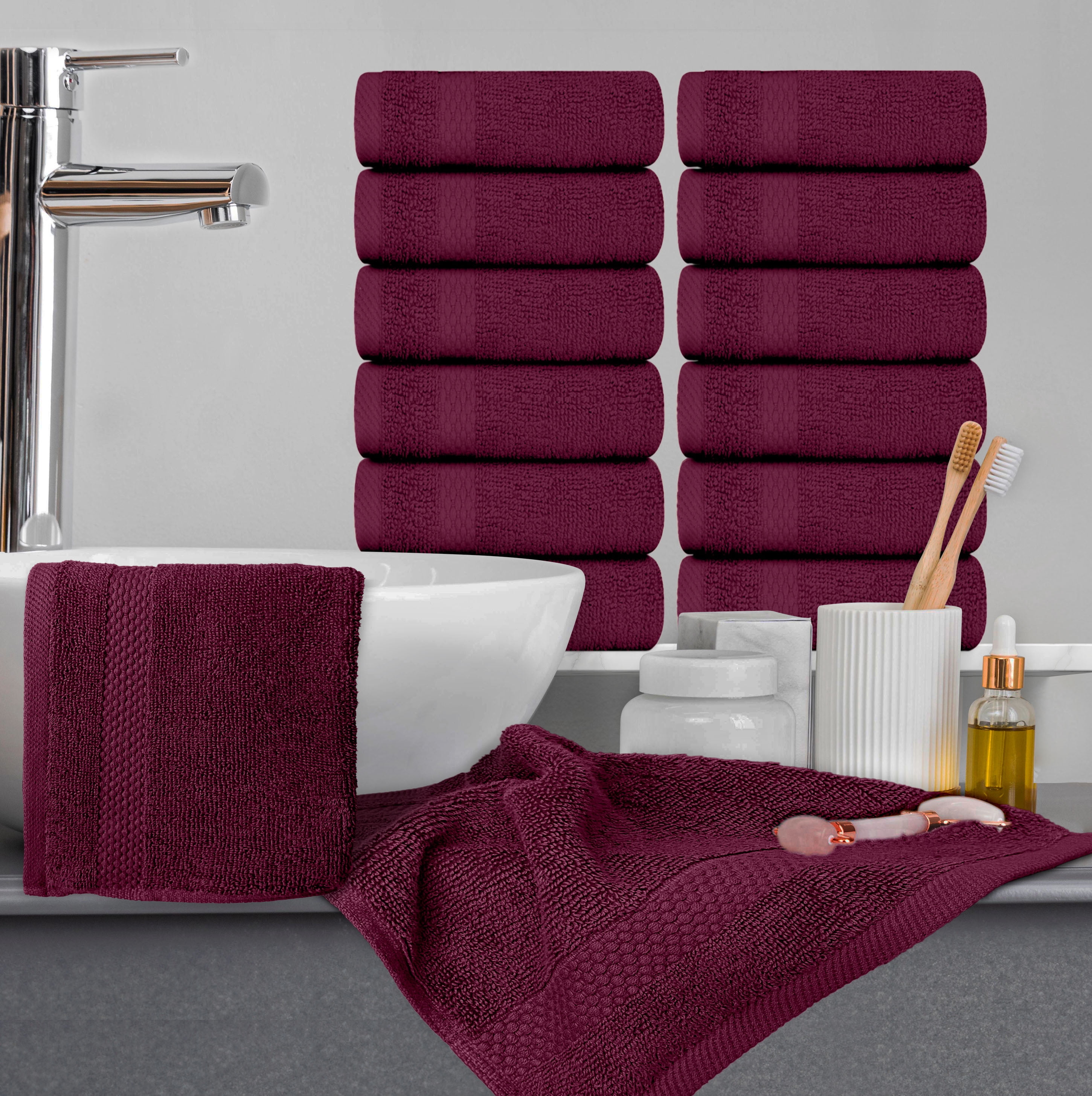 White Classic Luxury Cotton Washcloth Set, 12 Pc, 13x13, Dark Red, Soft ...