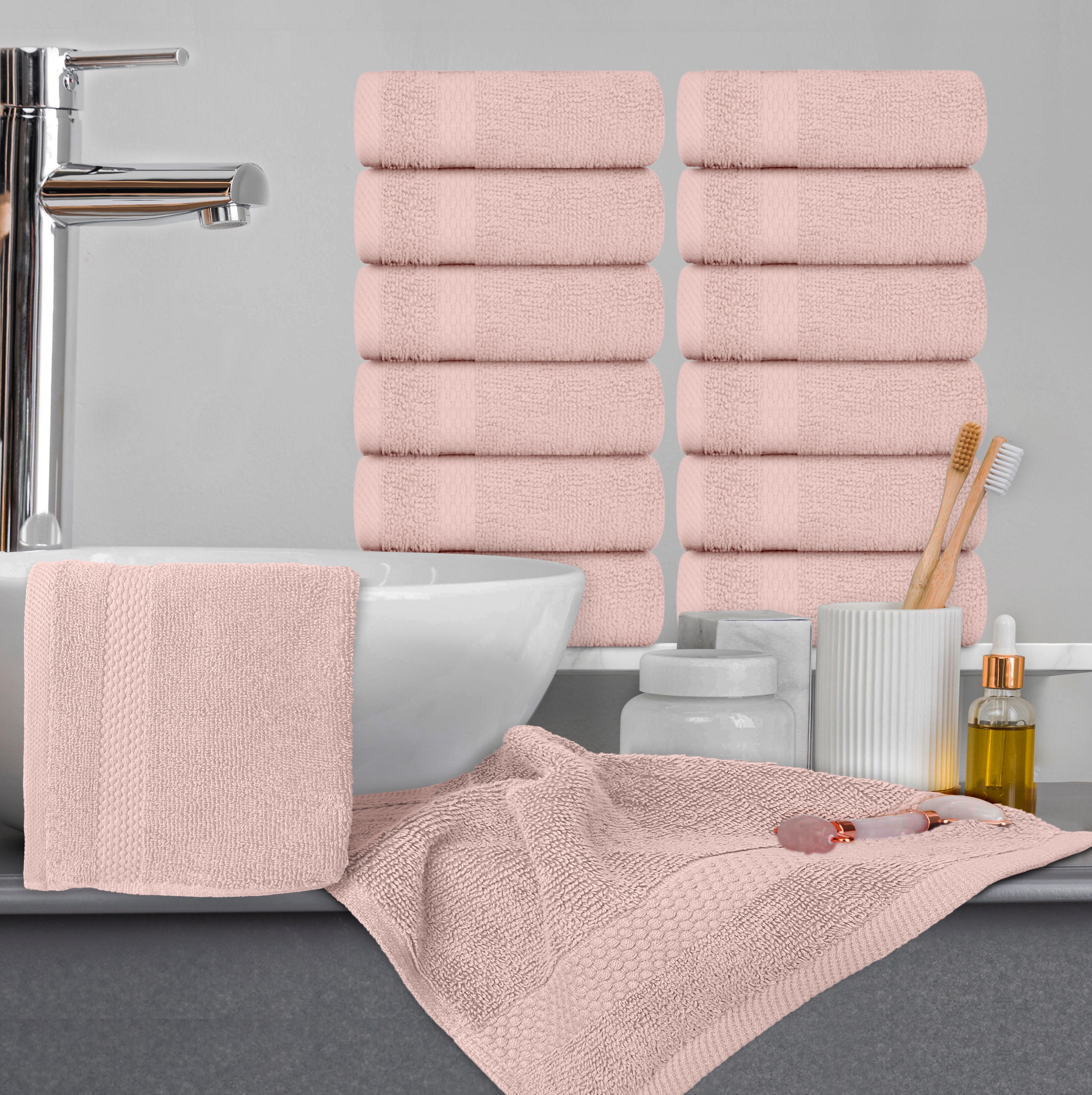 White Classic Luxury Cotton 12 Pc Washcloth Set, High Absorbency, Adult ...