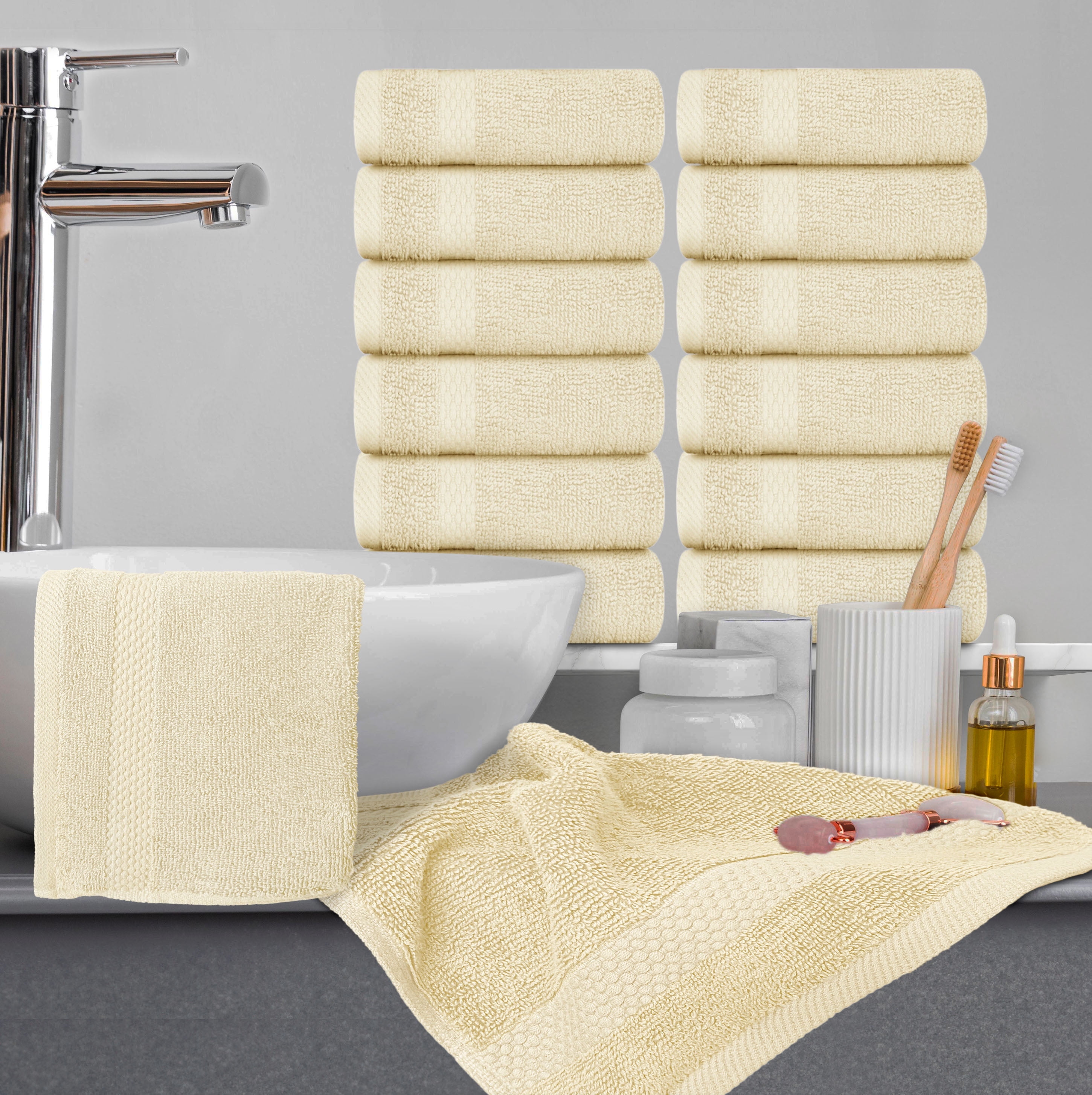 White Classic Luxury Cotton Washcloth Set, 12 Pc, Hotel Style, 13x13 ...
