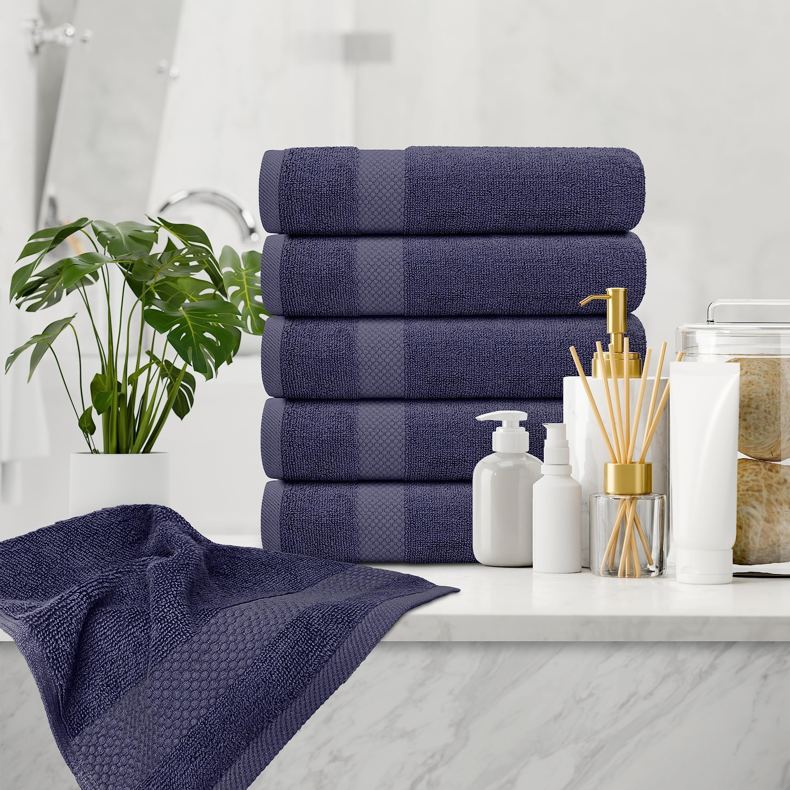 White Classic Luxury Cotton 6 Pc Super Indulgent Navy Blue Hand Towels ...