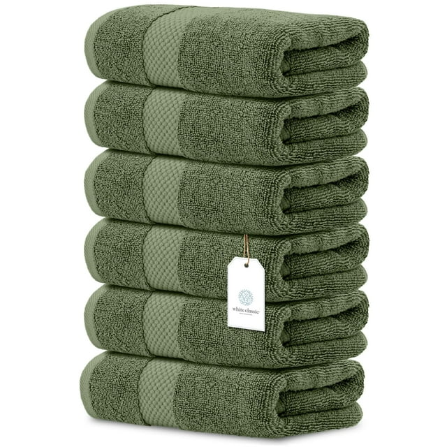 White Classic Luxury Cotton 6 Pc Green Hand Towels Set, Hotel Style ...