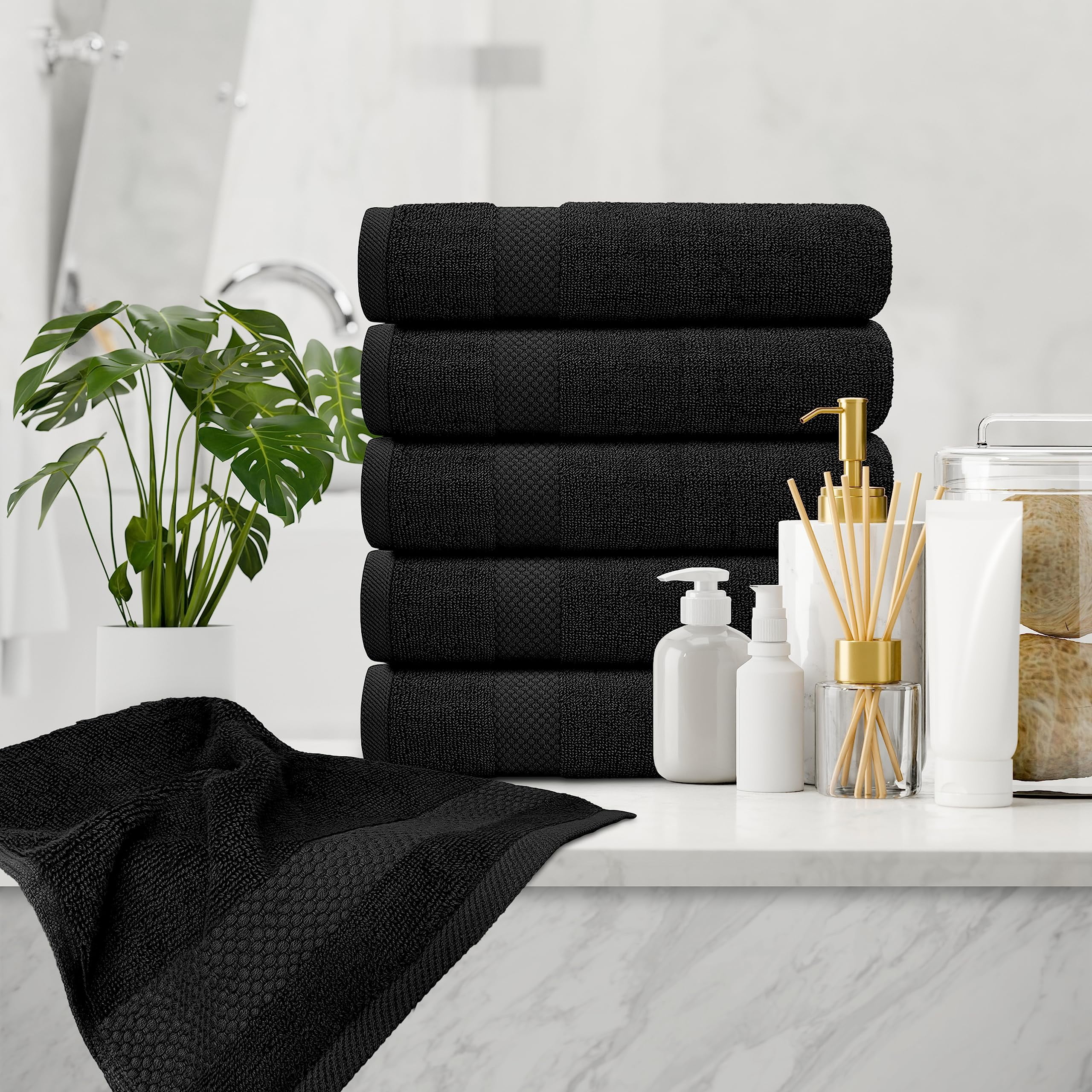 White Classic 6 Pc Cotton Hand Towels Set, Hotel Style, Soft Plush ...