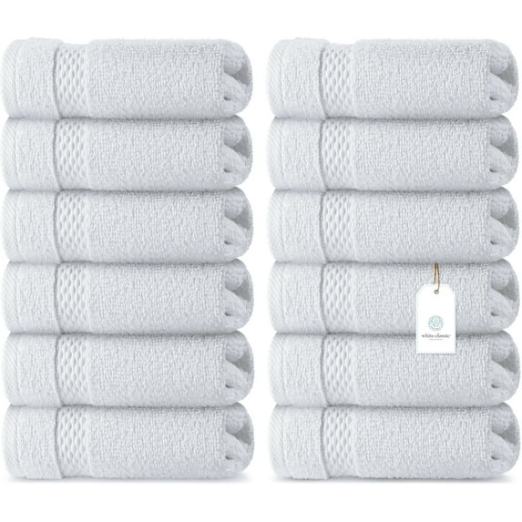 "White Classic Luxury 12 Pack Extra Soft Cotton Washcloths, Hotel Style ...