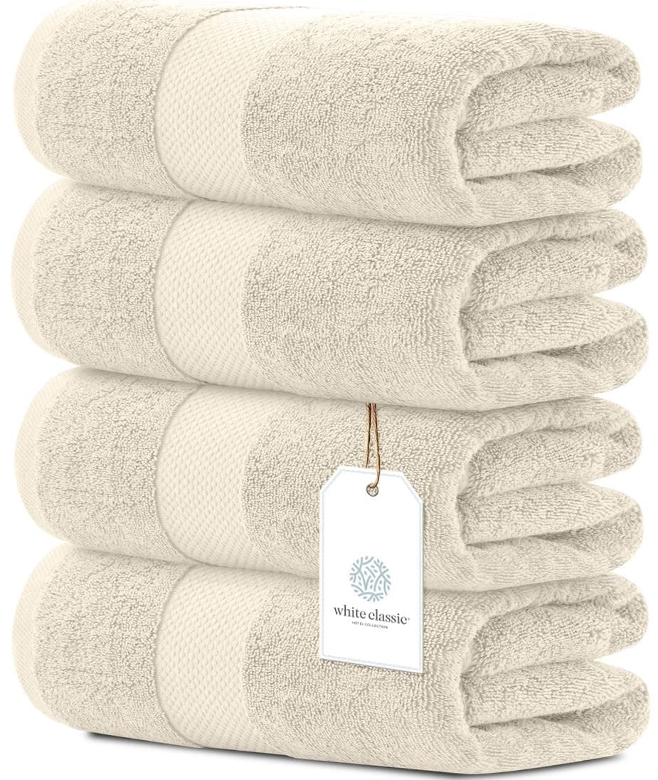 White Classic Luxury Ivory Bath Towels, Large 27 x 54, Hotel Quality ...