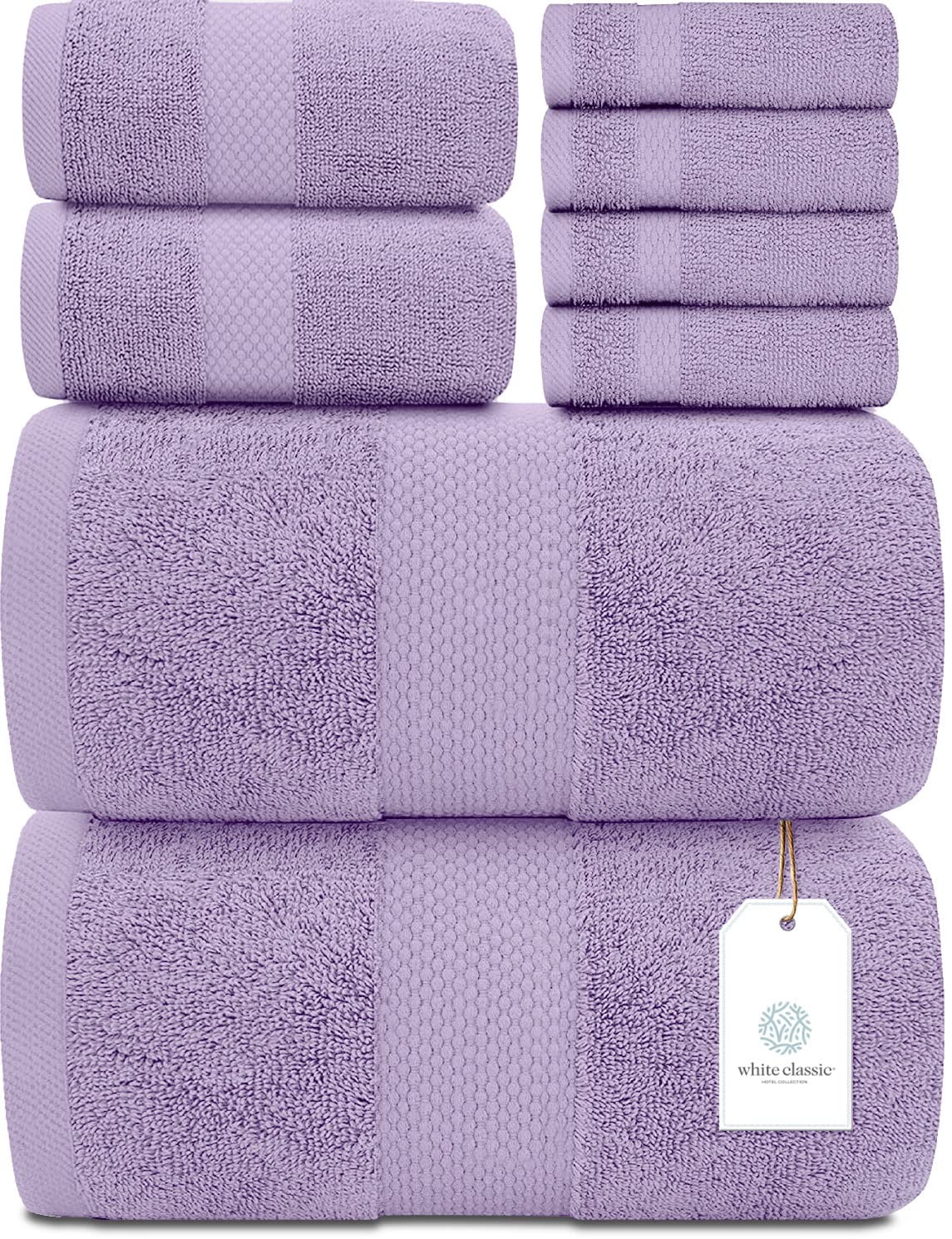 White Classic Luxury Lavender Bath Towel Set - Combed Cotton Hotel ...