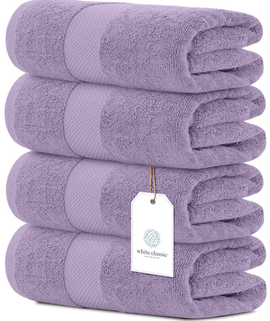 White Classic Lavender Bath Towels, 4 Pack, 27x54in, 700 GSM Cotton ...