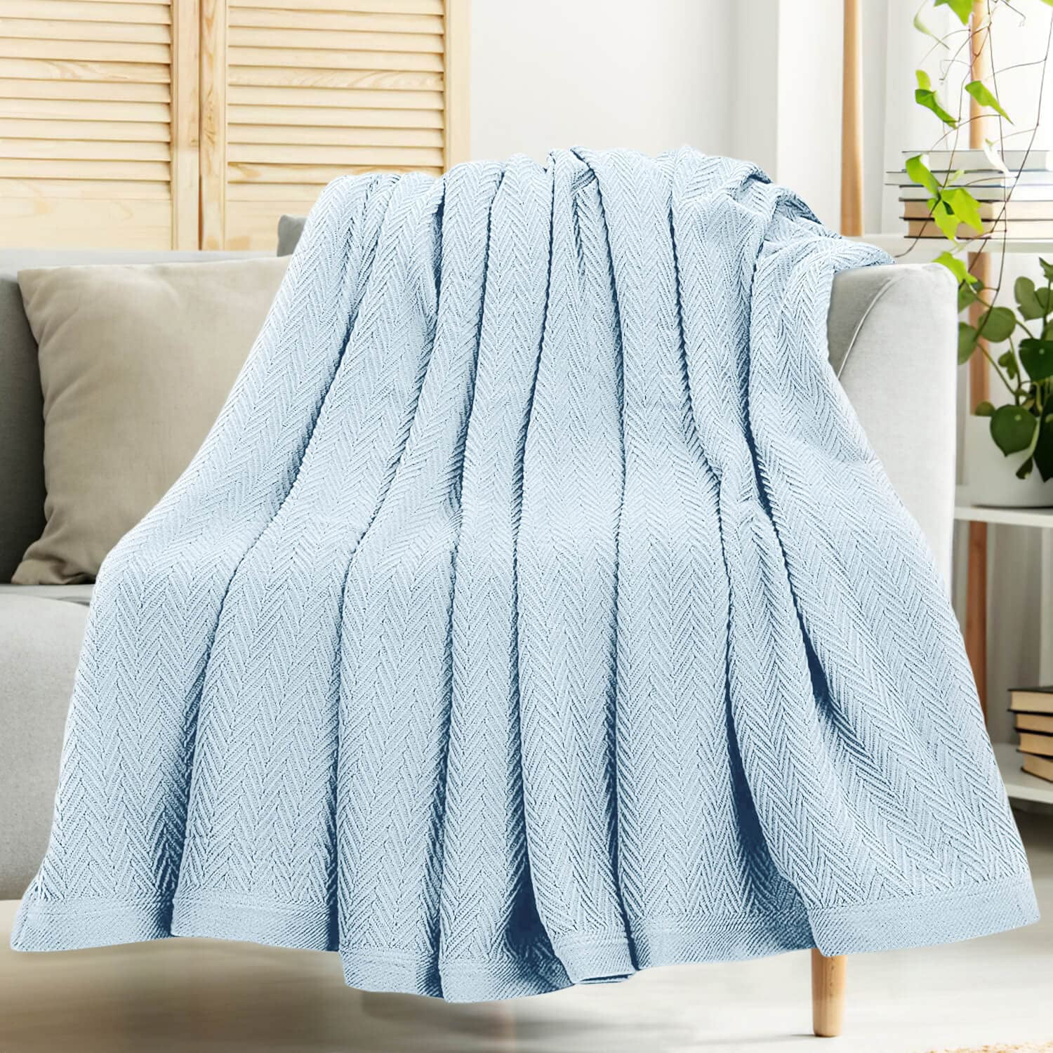 White Classic Luxury Thermal Blanket, Queen Size, Light Blue, Hotel ...