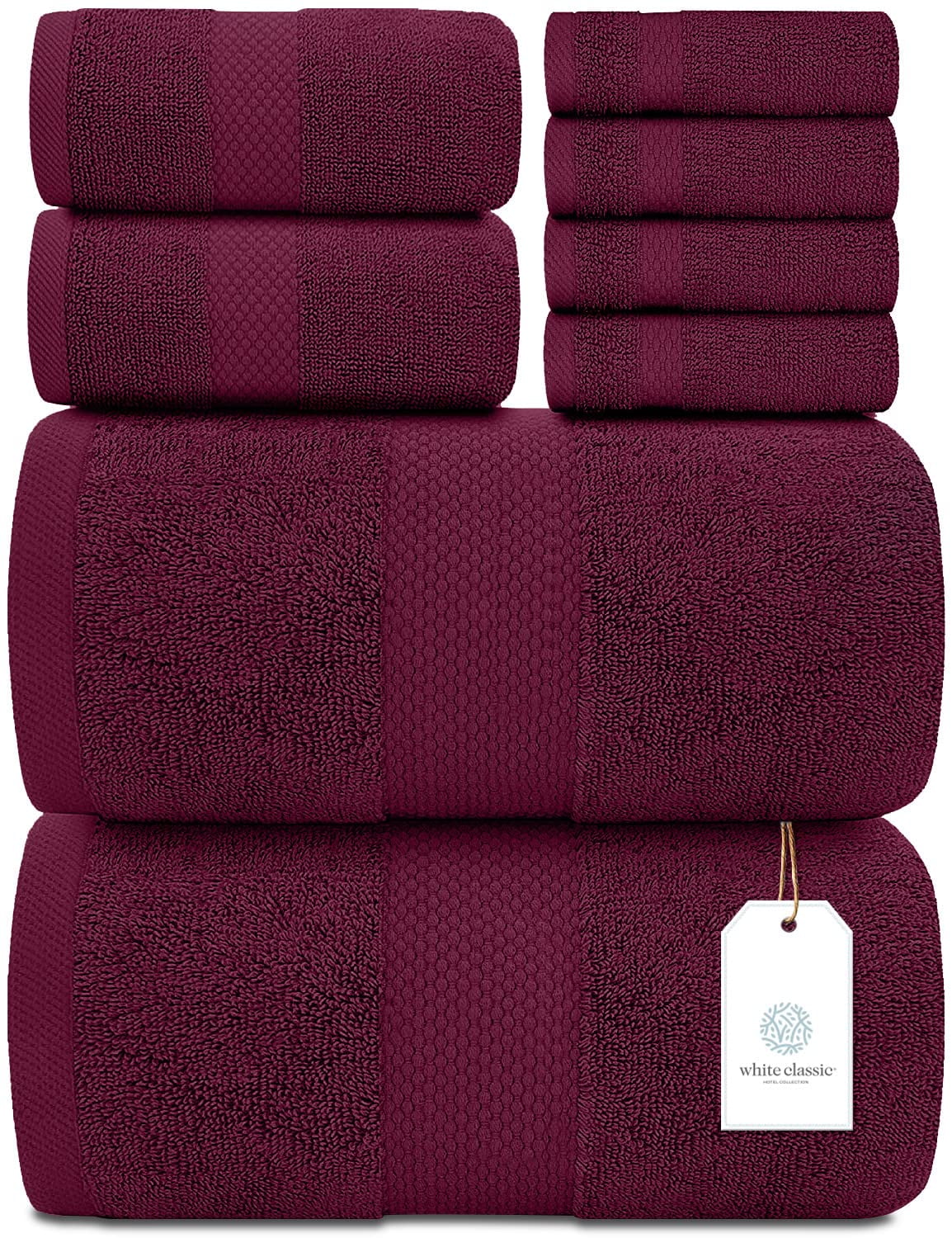 White Classic Luxury Wine Red Bath Towel Set -Hotel Soft 100% Cotton ...