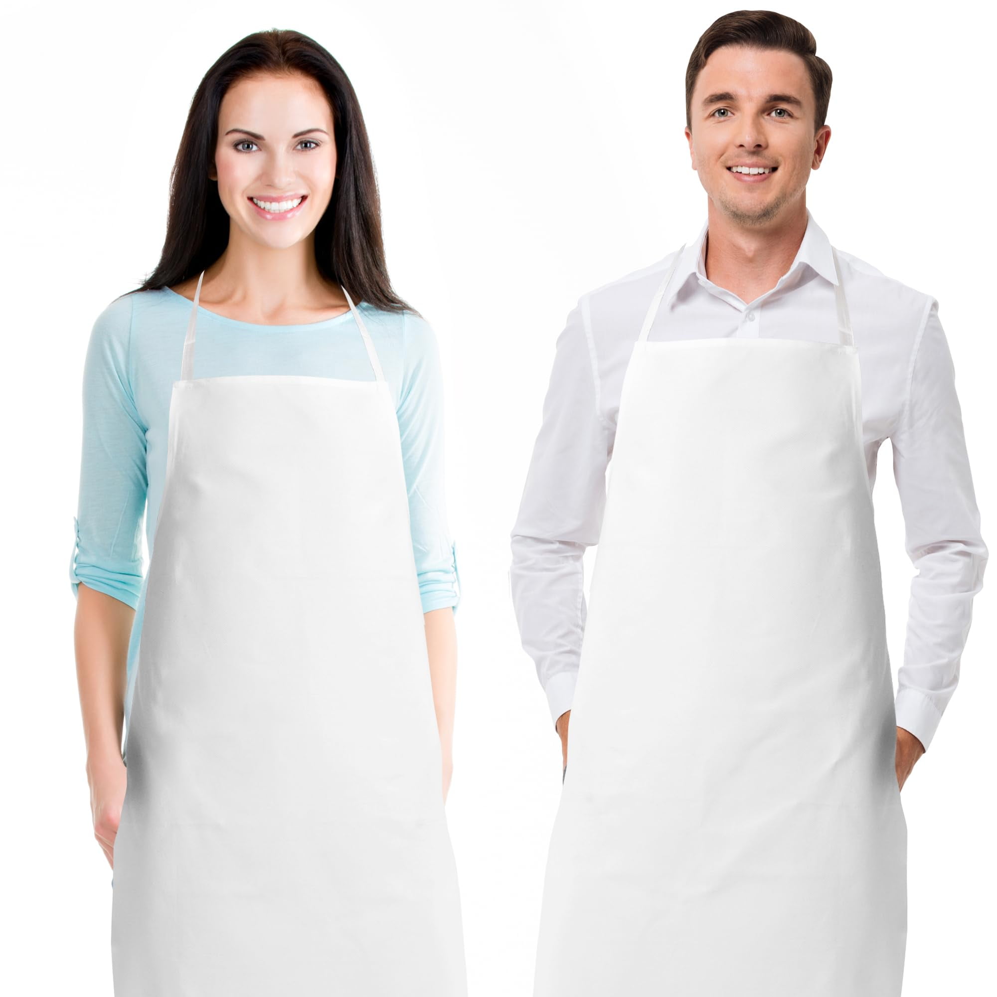 Wealuxe White Professional Unisex Bib Aprons, 2 pack, Utility Work ...