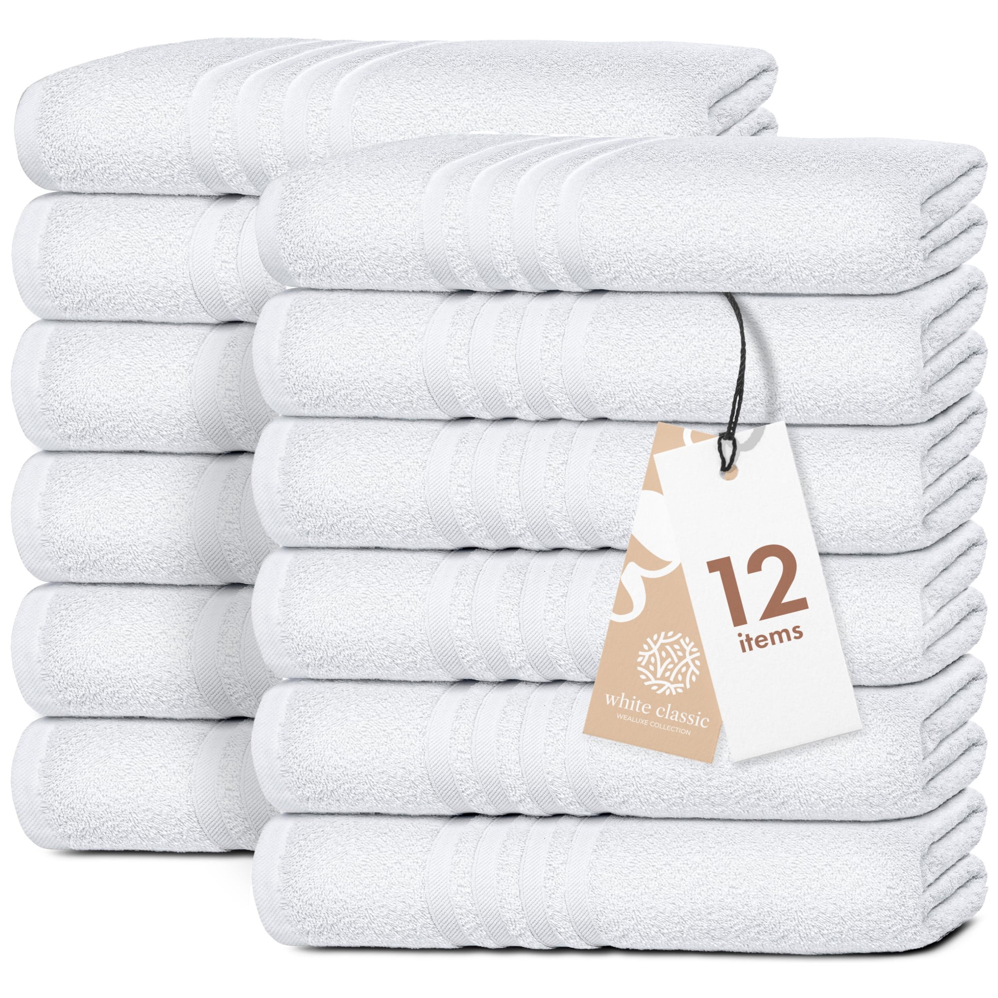 (2 pack) White Classic Wealuxe Small Bath Towels 22x44 In, 100% Cotton ...