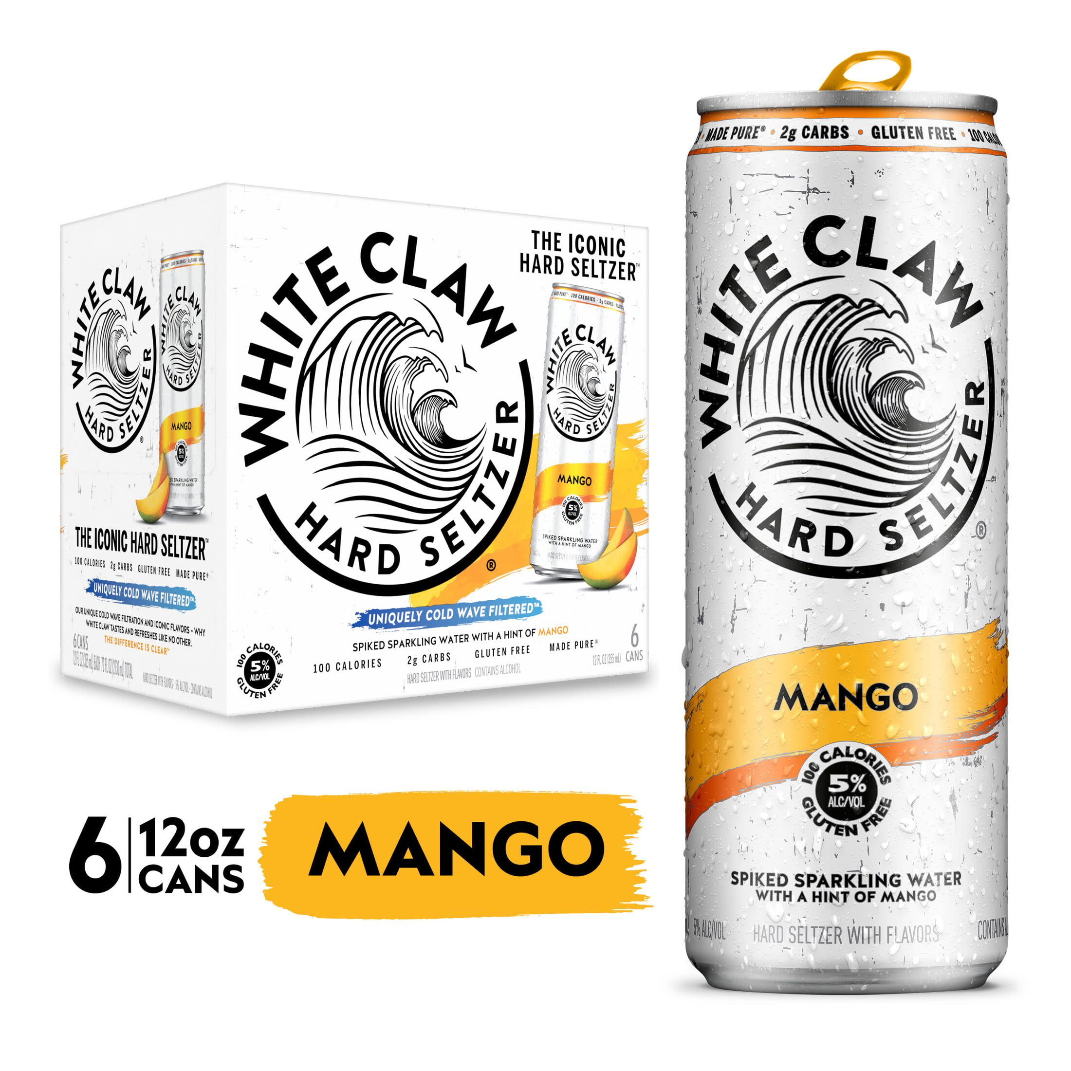 White Claw Hard Seltzer Mango, 6 Pack, 12 fl oz Cans, 5% ABV - Walmart.com