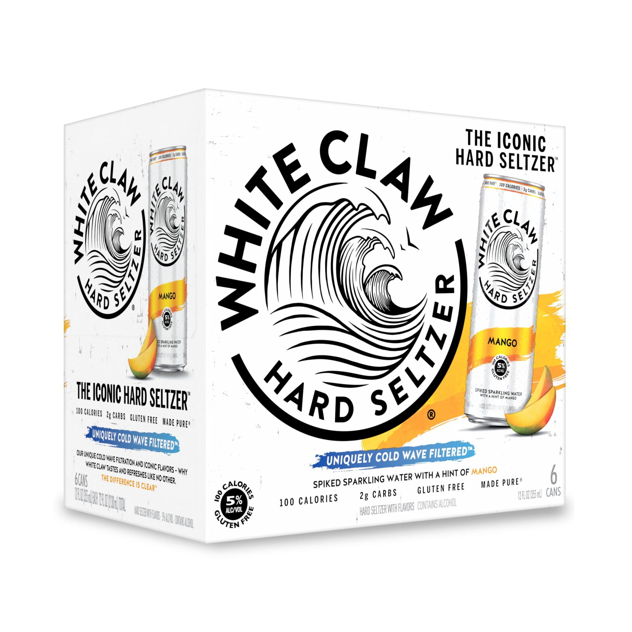 White Claw Hard Seltzer Mango, 6 pack, 12 fl oz Cans, 5% ABV - Walmart.com