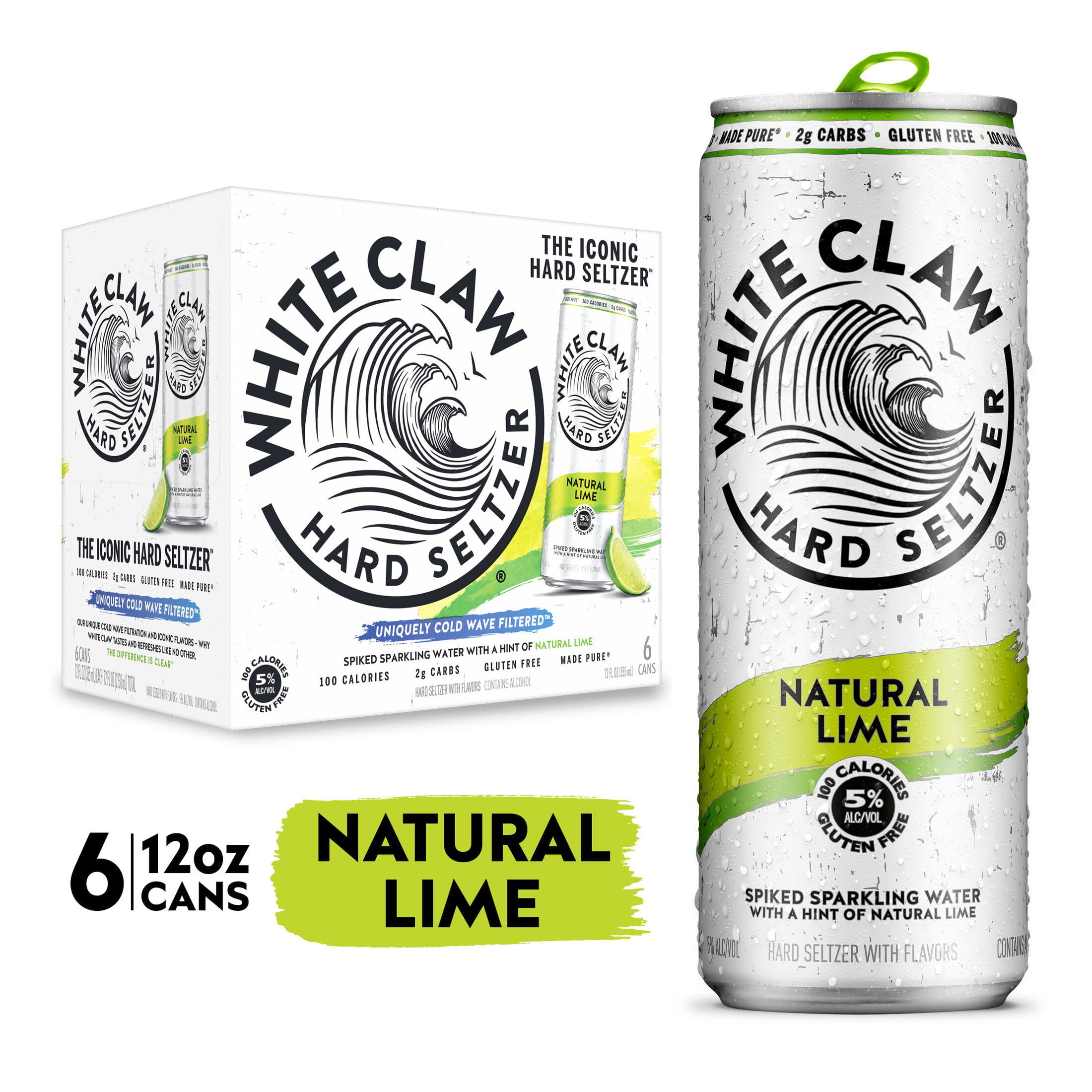 White Claw Hard Seltzer Natural Lime, 6 pack, 12 fl oz Cans, 5% ABV ...