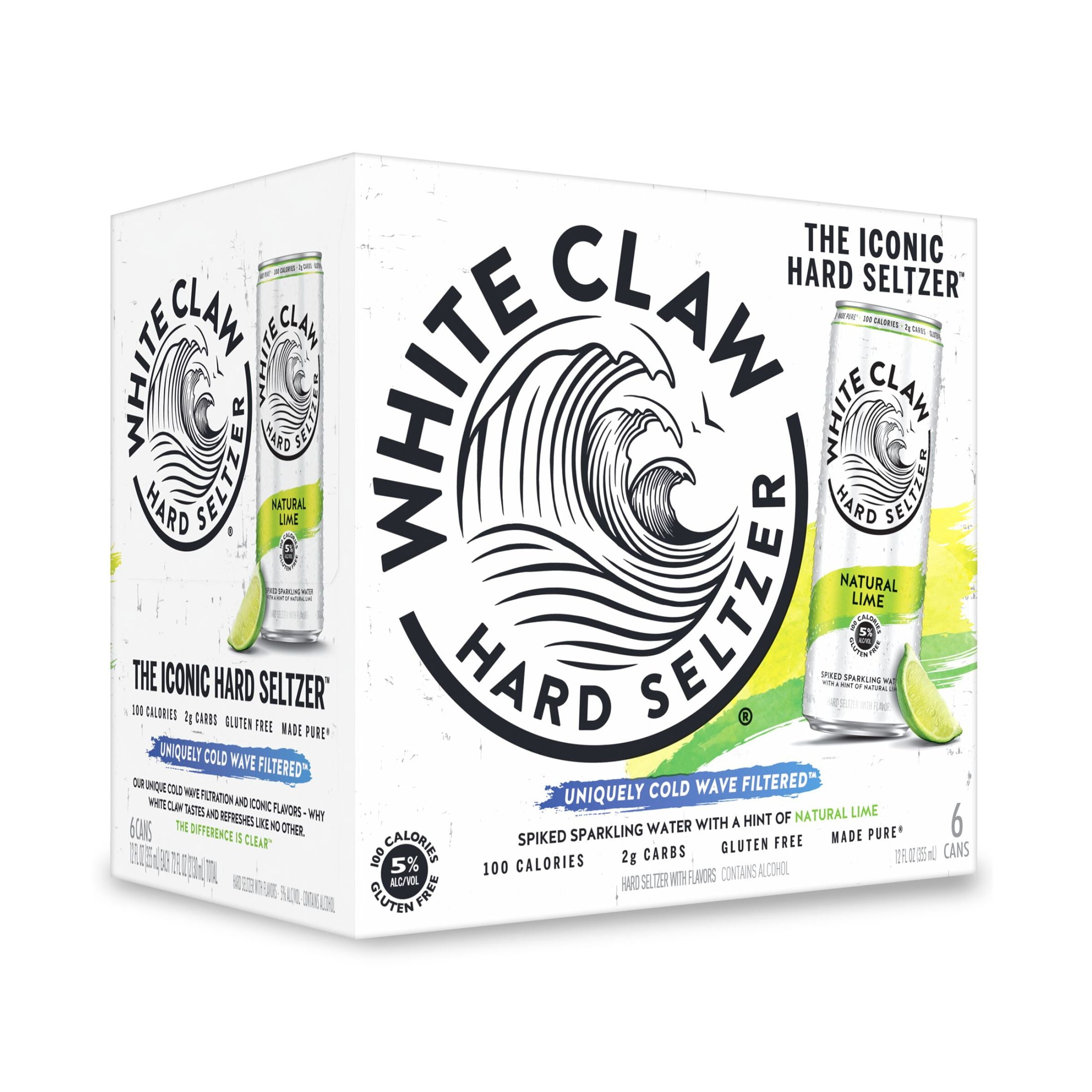 White Claw Hard Seltzer Natural Lime, 6 pack, 12 fl oz Cans, 5% ABV ...