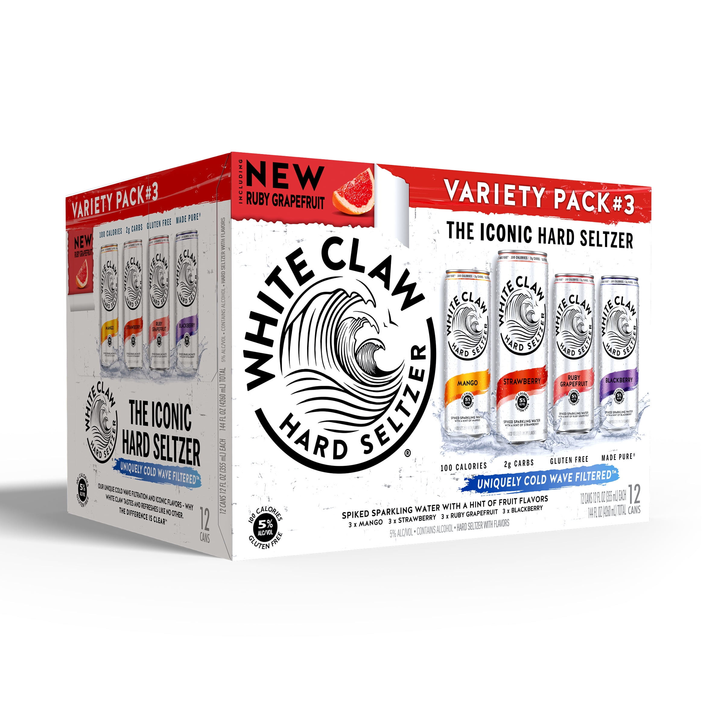 White Claw Hard Seltzer Variety Pack No. 3, 12 Pack, 12 fl oz Cans, 5% ...