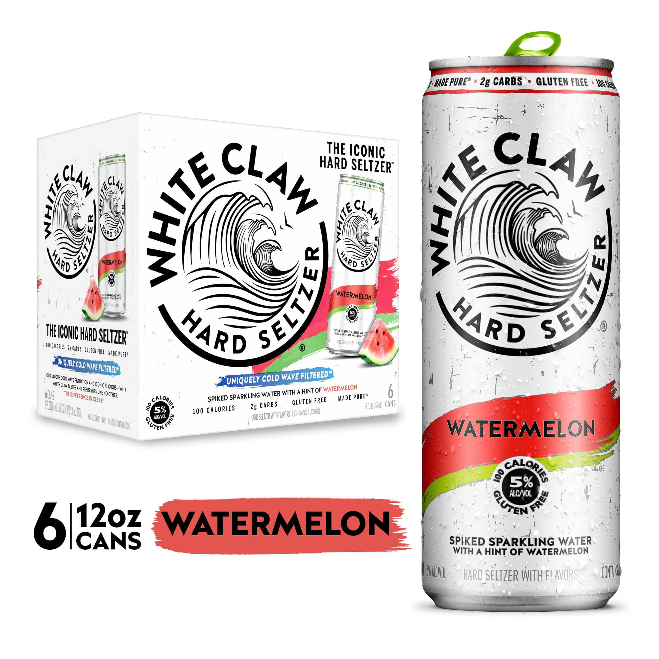 White Claw Hard Seltzer Watermelon, 6 Pack, 12 fl oz Cans, 5% ABV ...
