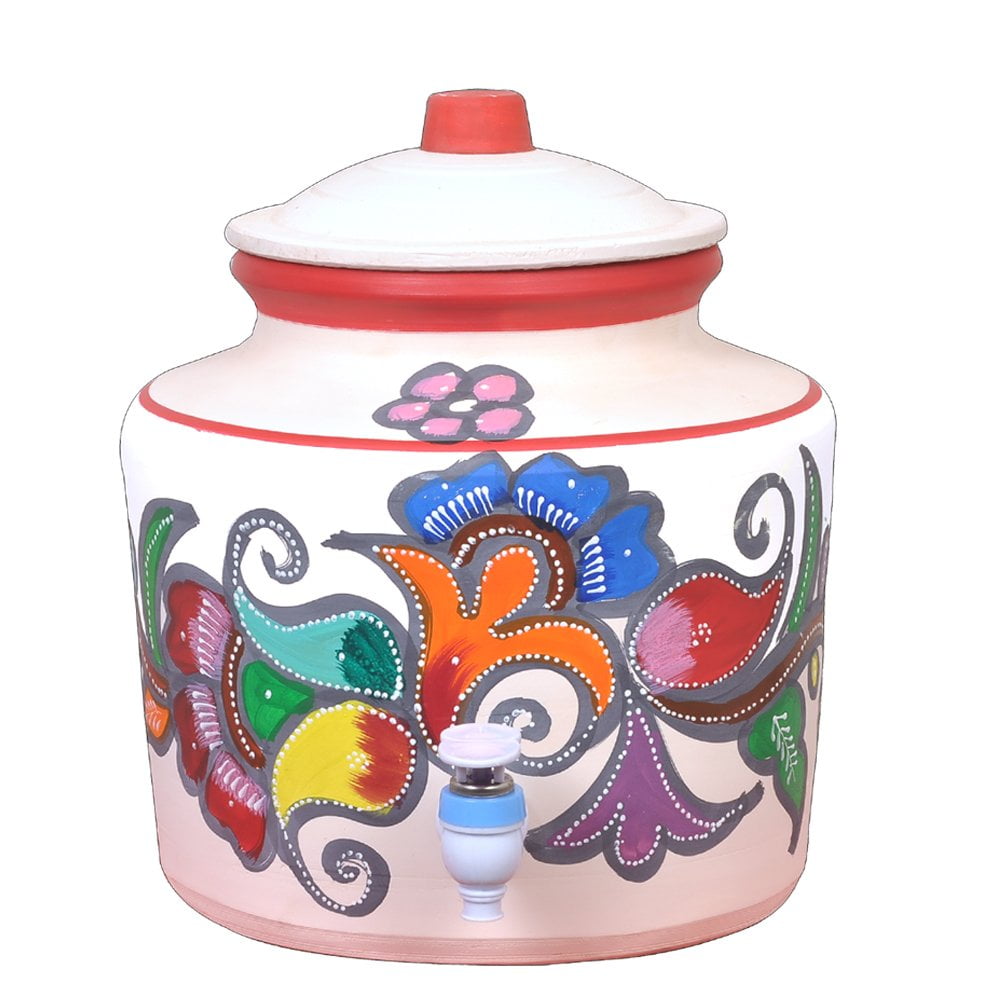 White Clay Kitchen Water Pot 13 Liters | Hand Printed Using Water ...