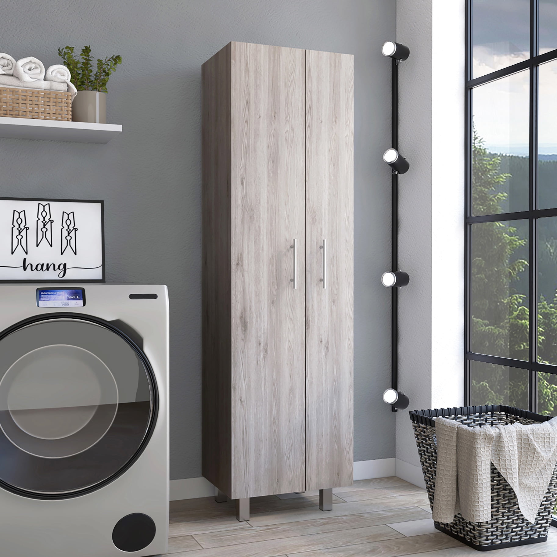 White Cleaning Cabinet with Five Interior Shelves - Keep Your Mops and ...