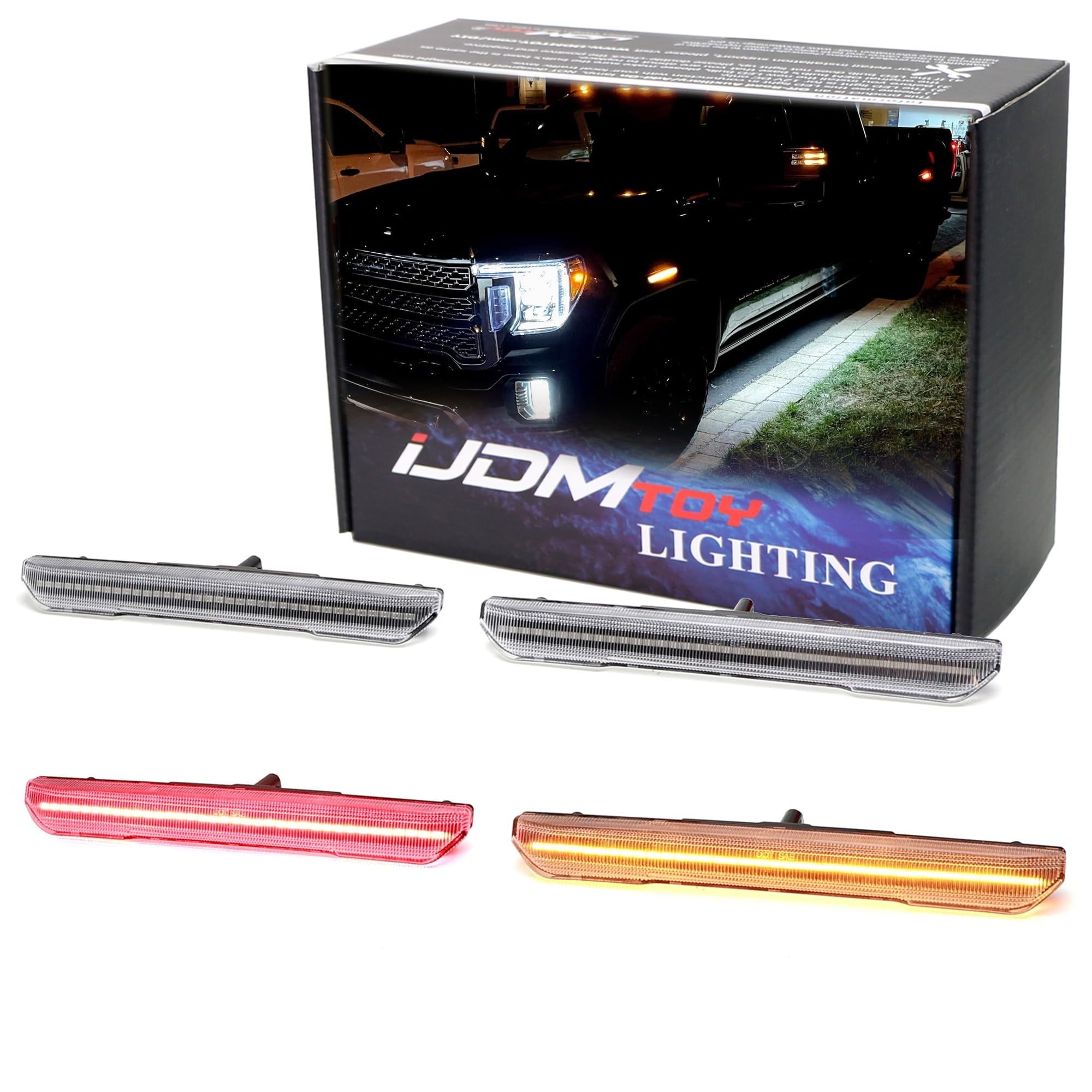 White/Clear Lens Amber/Red Full LED Wheel-Well Fender Side Marker Light ...