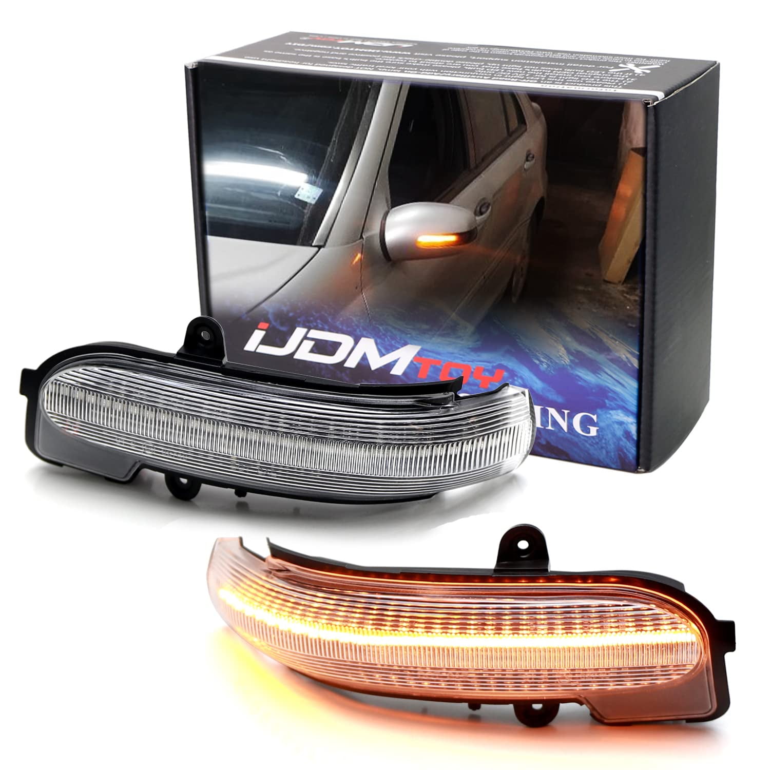 White/Clear Lens Dynamic Sequential Blink/Flow Full LED Side Mirror Turn Signal Light Assembly ...