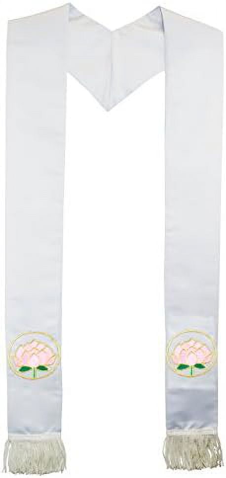 White Clergy Stole With White Fringe And Embroidered Lotus Flower ...