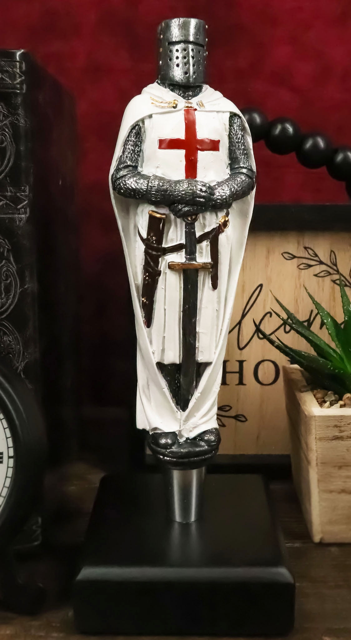 White Cloak Medieval Crusader Knight Swordsman Novelty Beer Tap Handle ...