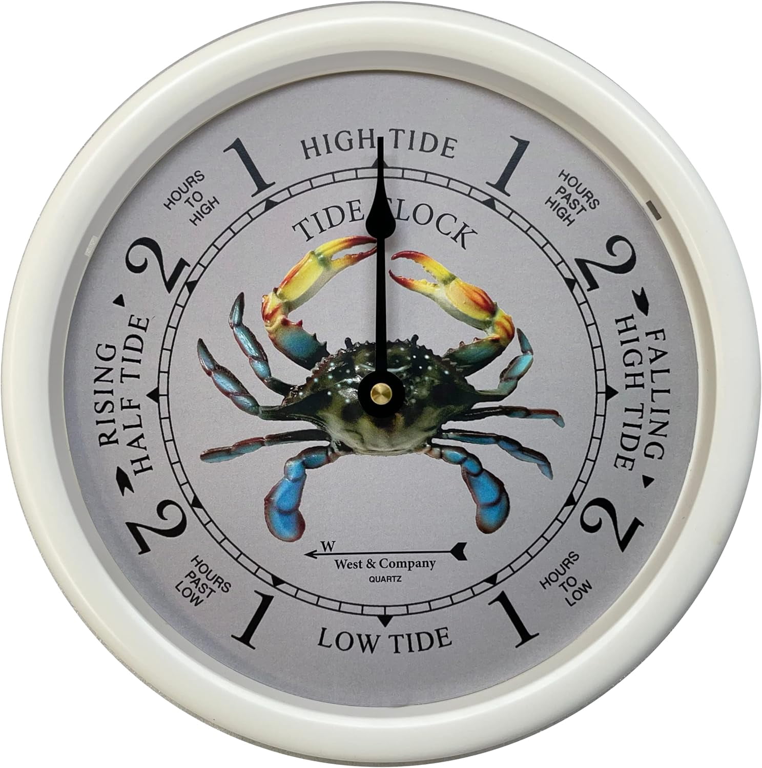 White Clock with Convex Lens Blue Crab Dial, 9 1/2" Nautical Beach ...