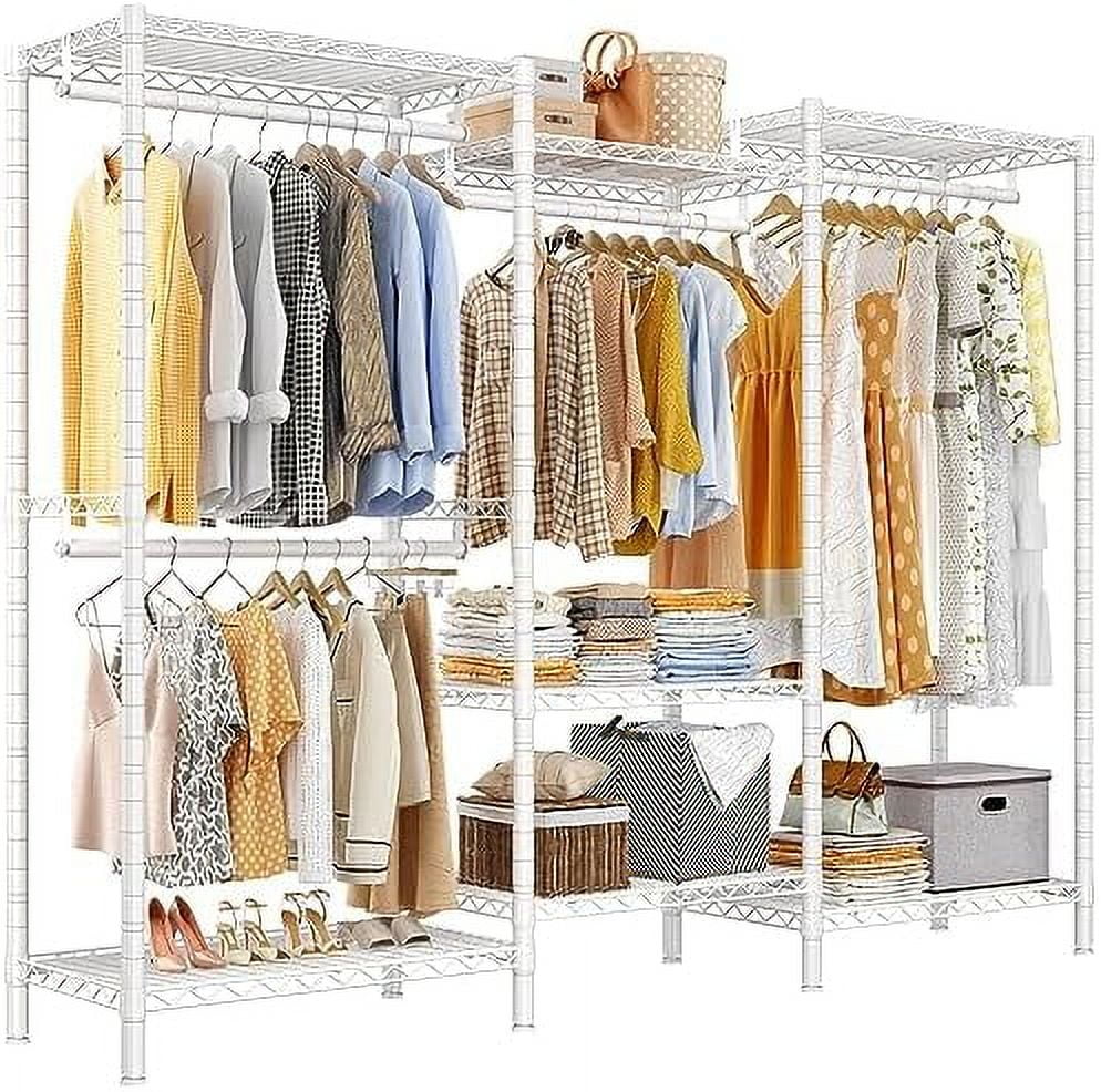 White Clothing Rack Heavy Duty Load 830Lbs Clothes Racks for Hanging ...