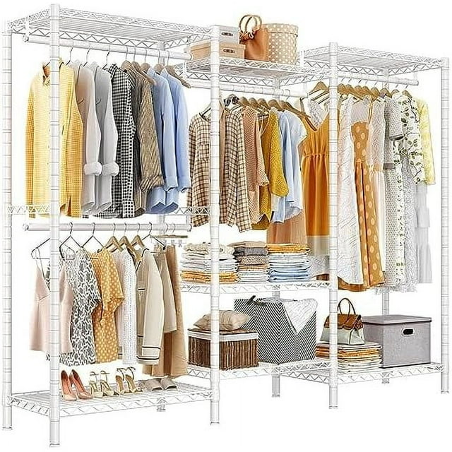White Clothing Rack Heavy Duty Load 830Lbs Clothes Racks for Hanging ...