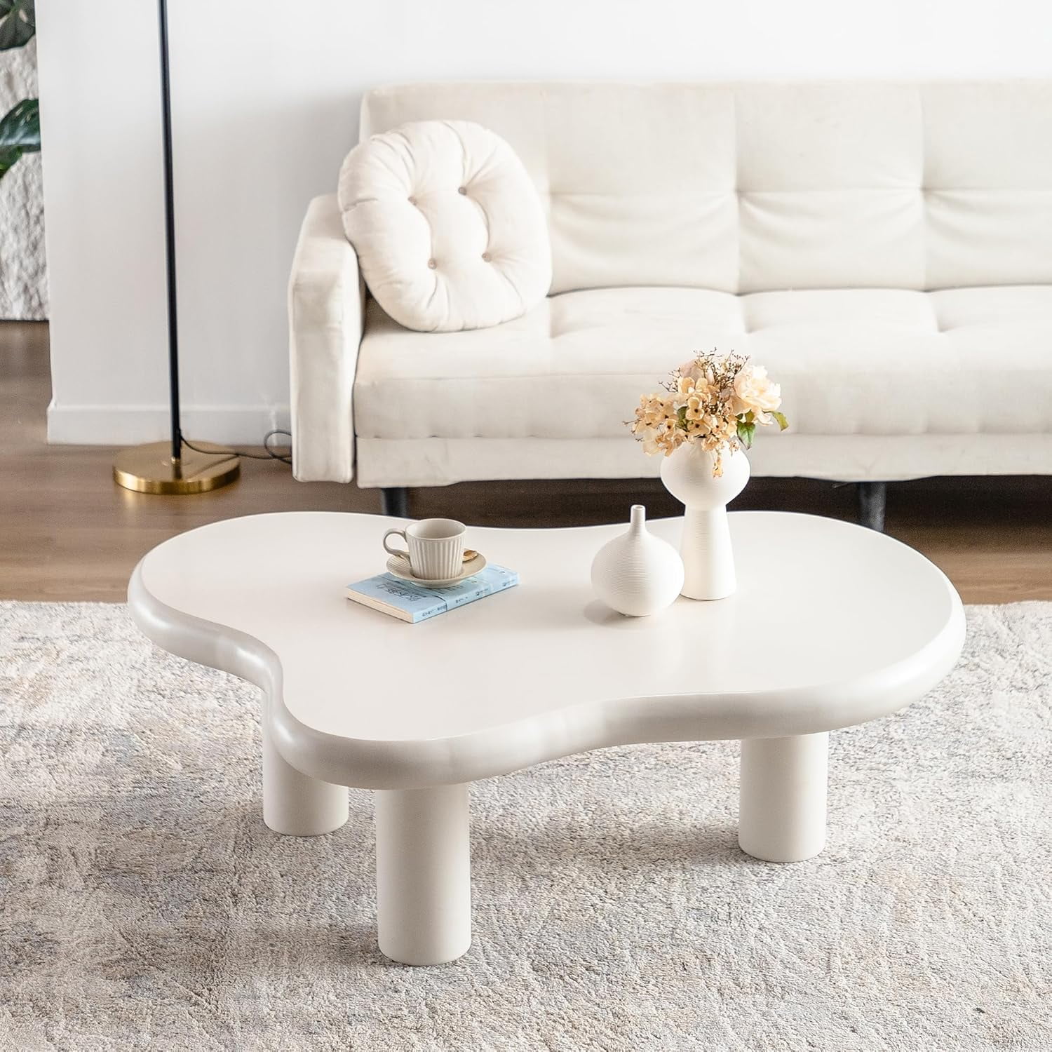 White Cloud Coffee Table, 46.1 Inch Modern Unique Cute Round Edge ...
