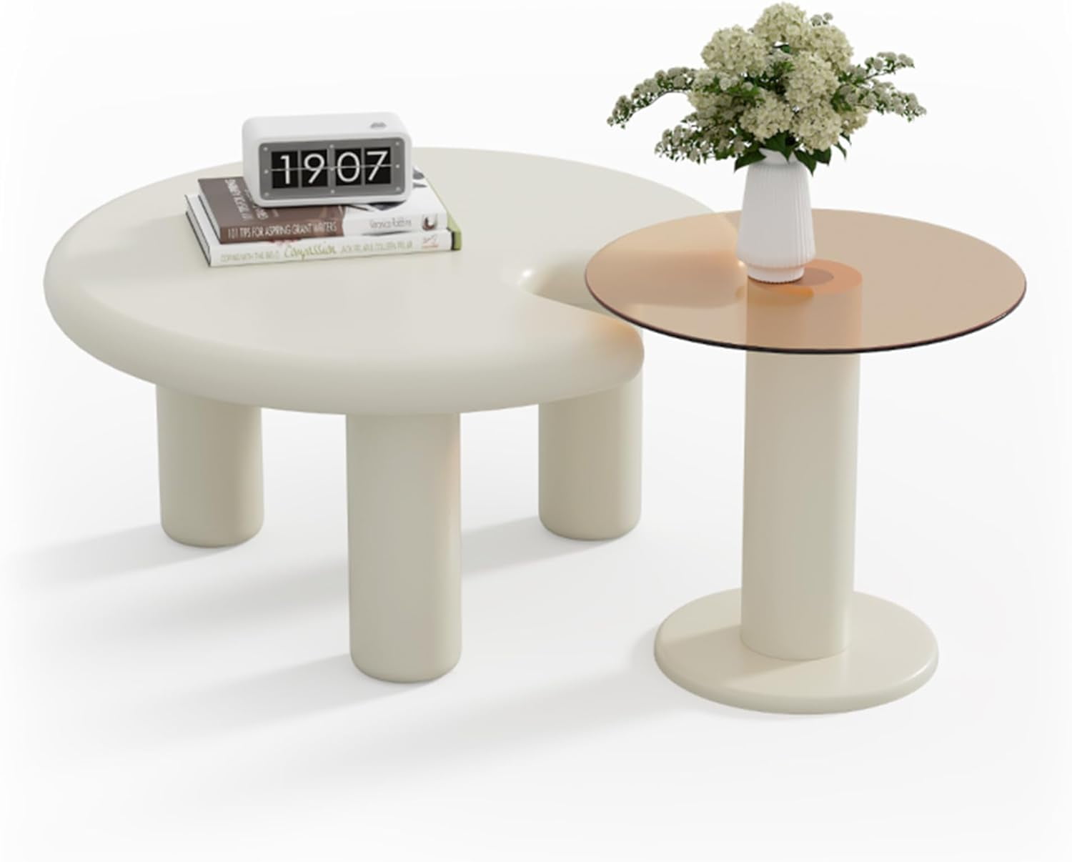 White Cloud Coffee Table Set, 31.5 Inch Modern Unique Cute Round Edge ...