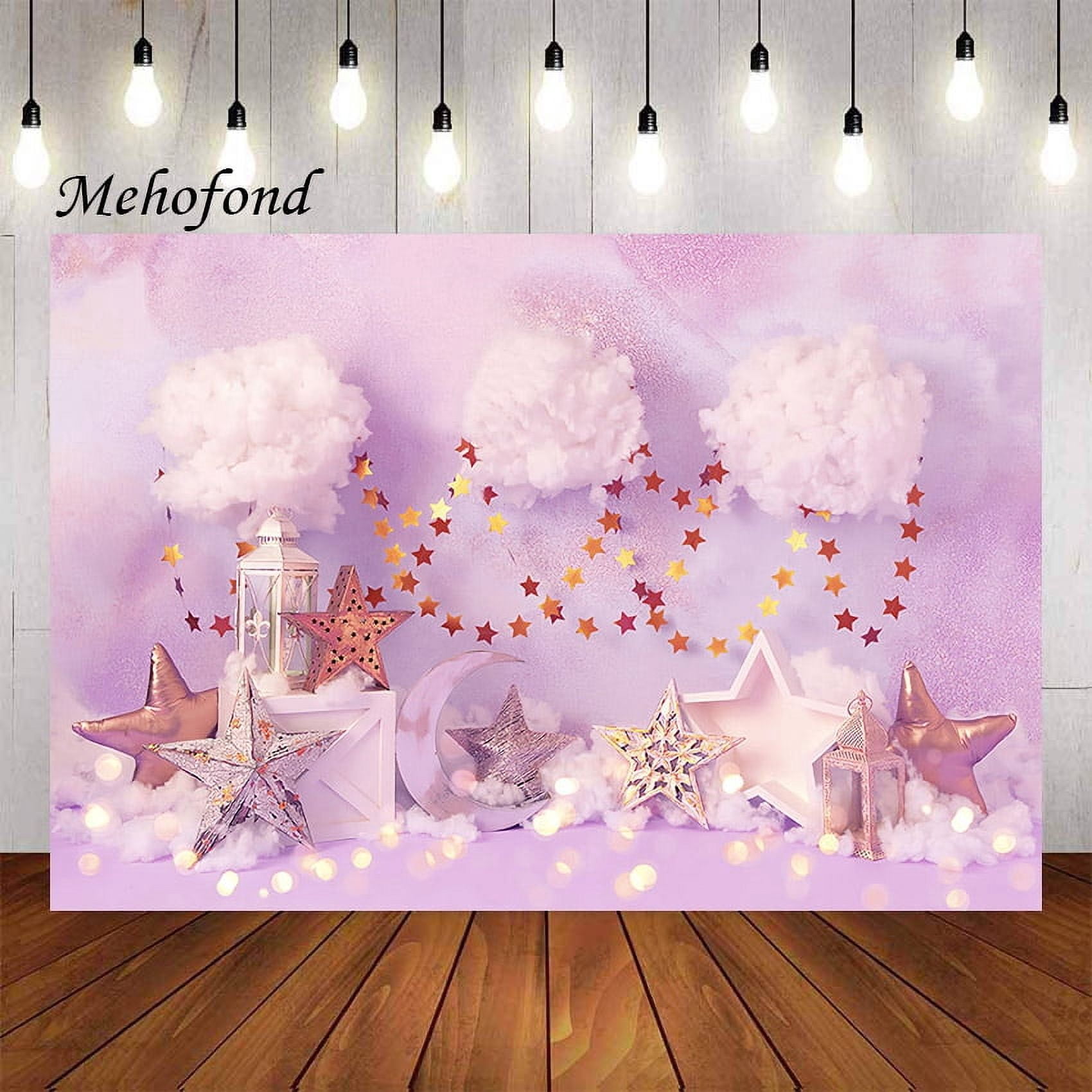 White Cloud Gold Stars Girl Princess Birthday Party Cake Smash Portrait ...