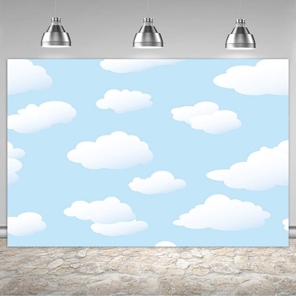 White Clouds Blue Sky Photo Backdrop Cartoon Kids Theme Party Banner ...