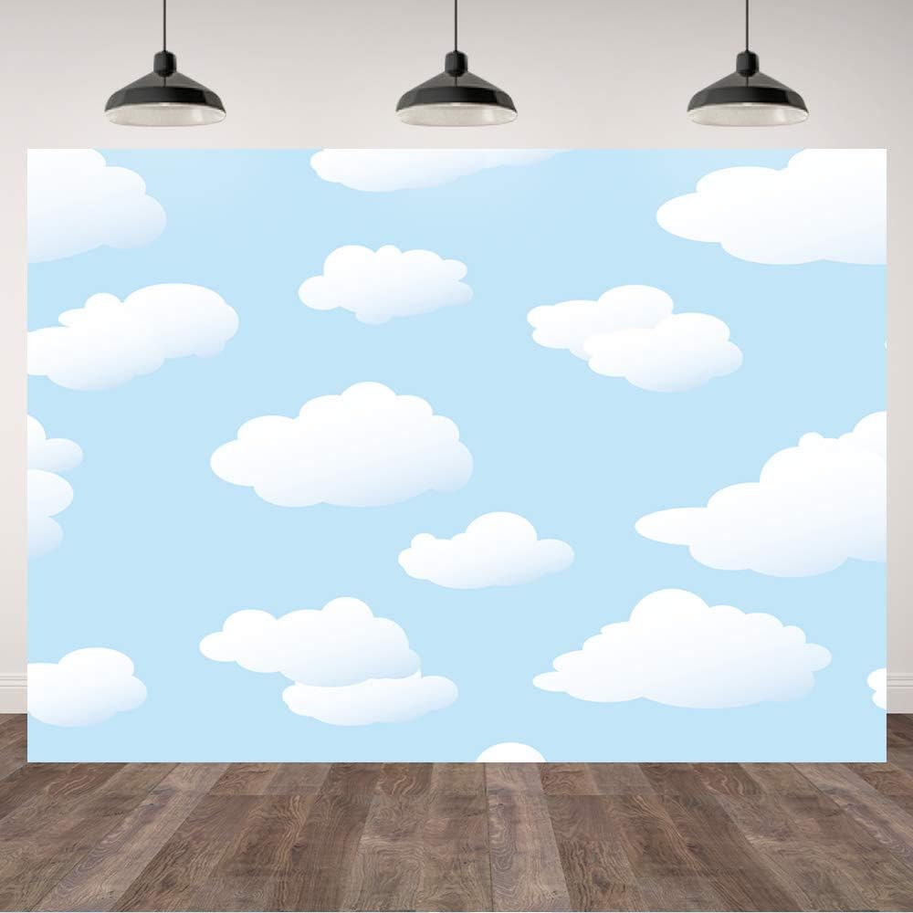 White Clouds Blue Sky Photo Backdrop Cartoon Kids Theme Party Banner ...