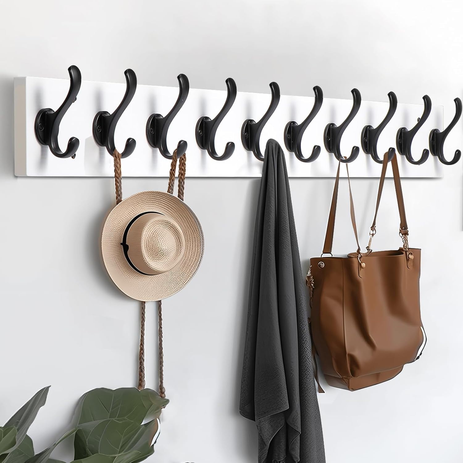 White Coat Rack Wall Mount, 38.6" Long Coat Hooks for Wall, Entryway ...